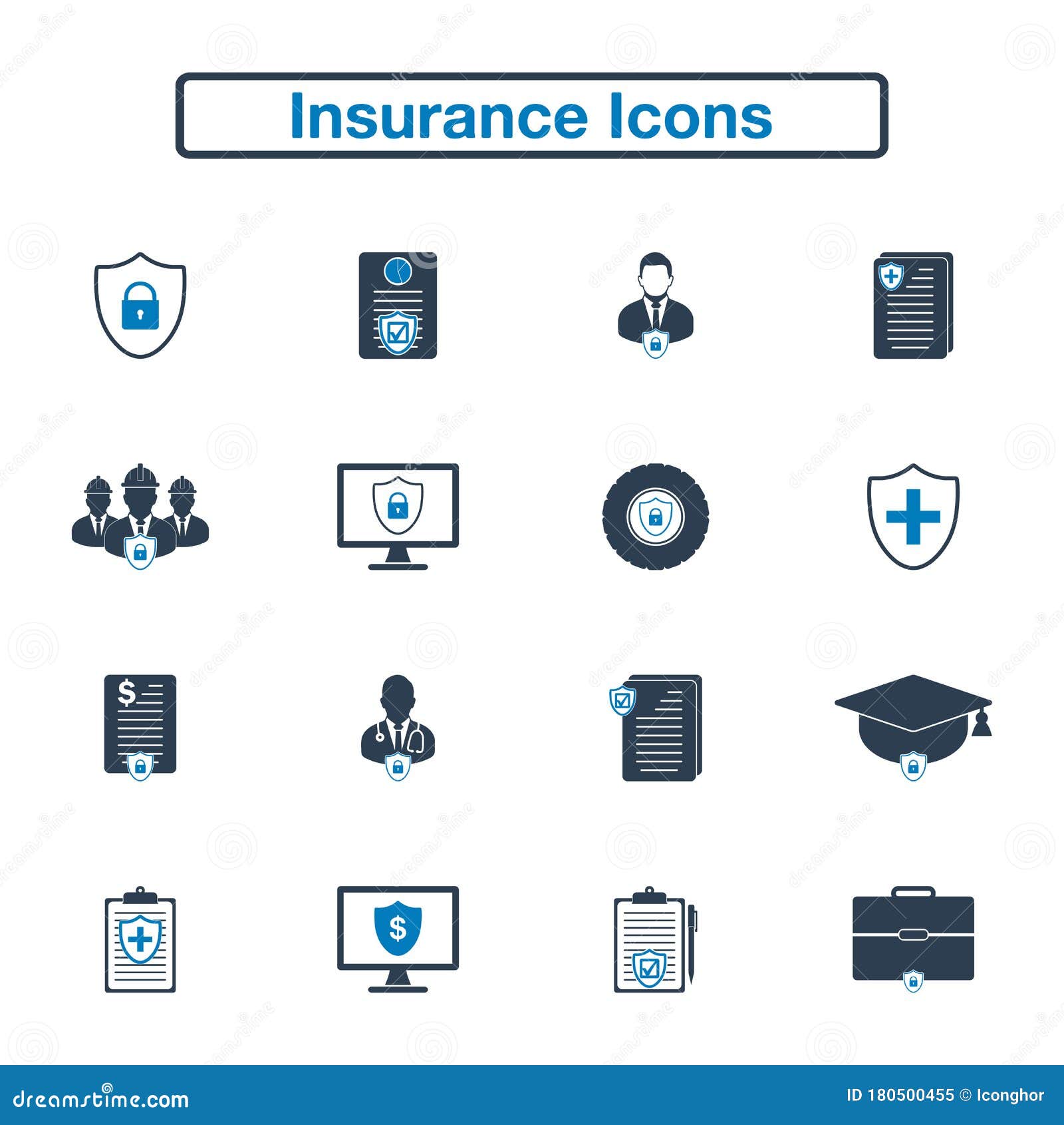 Insurance Icon set. stock vector. Illustration of worker - 180500455