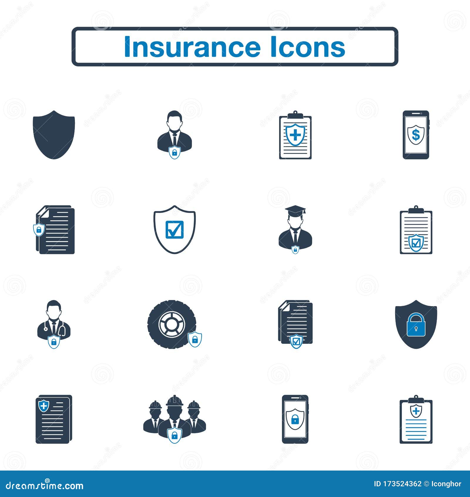 Insurance Icon set. stock vector. Illustration of employee - 173524362