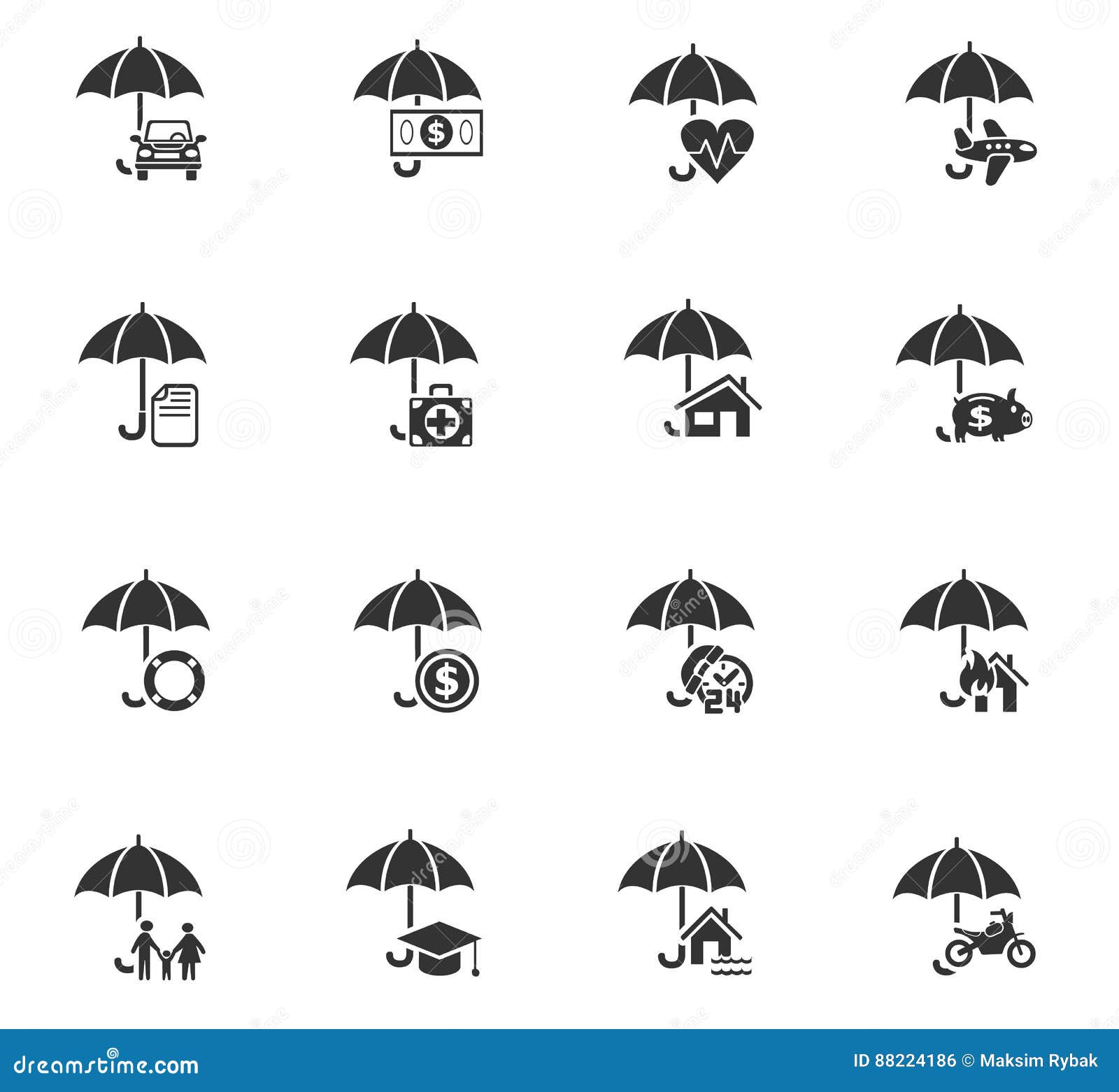 Insurance icon set stock vector. Illustration of icons - 88224186