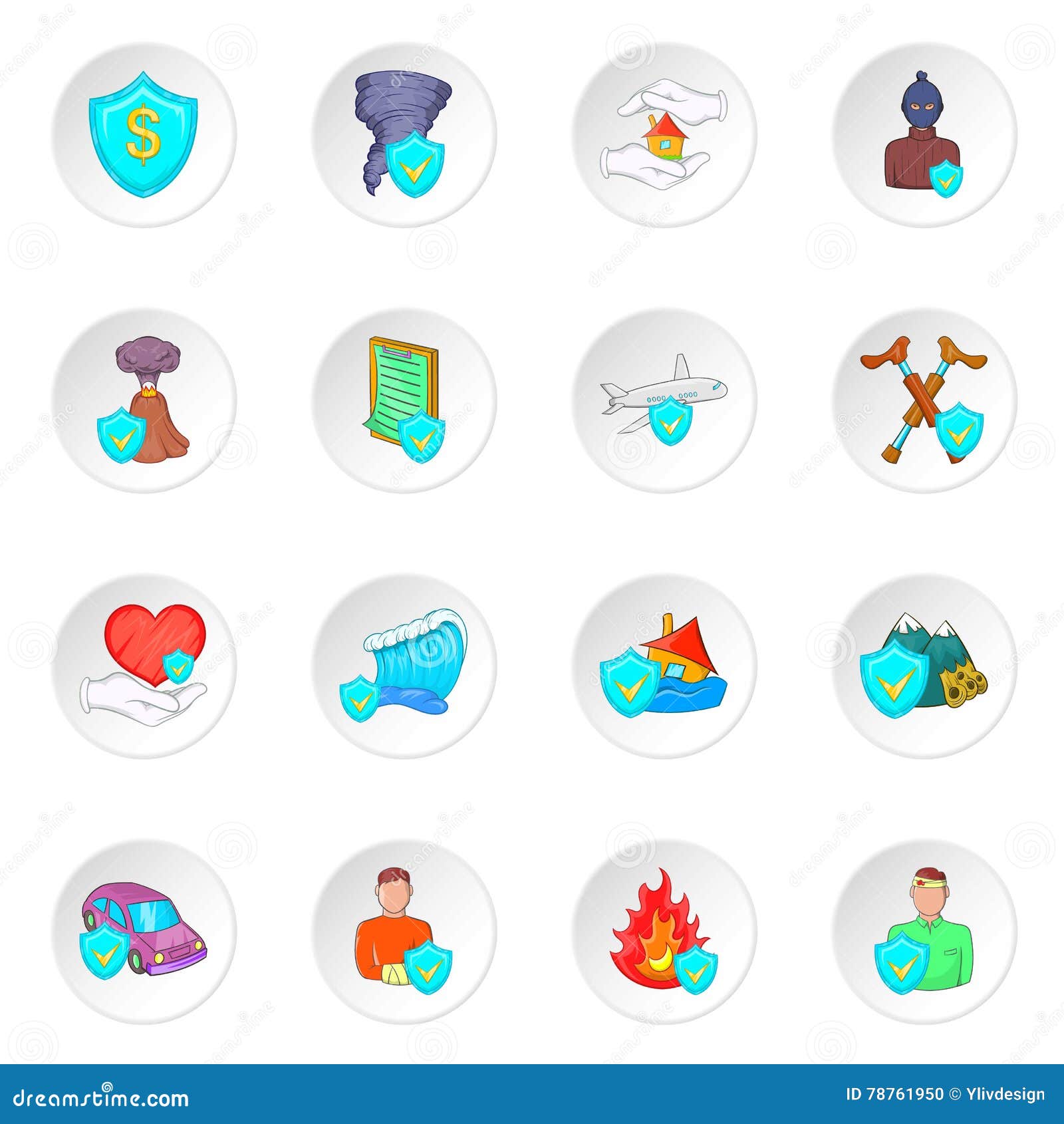 Insurance Icons, Cartoon Style Stock Vector - Illustration of crutch ...