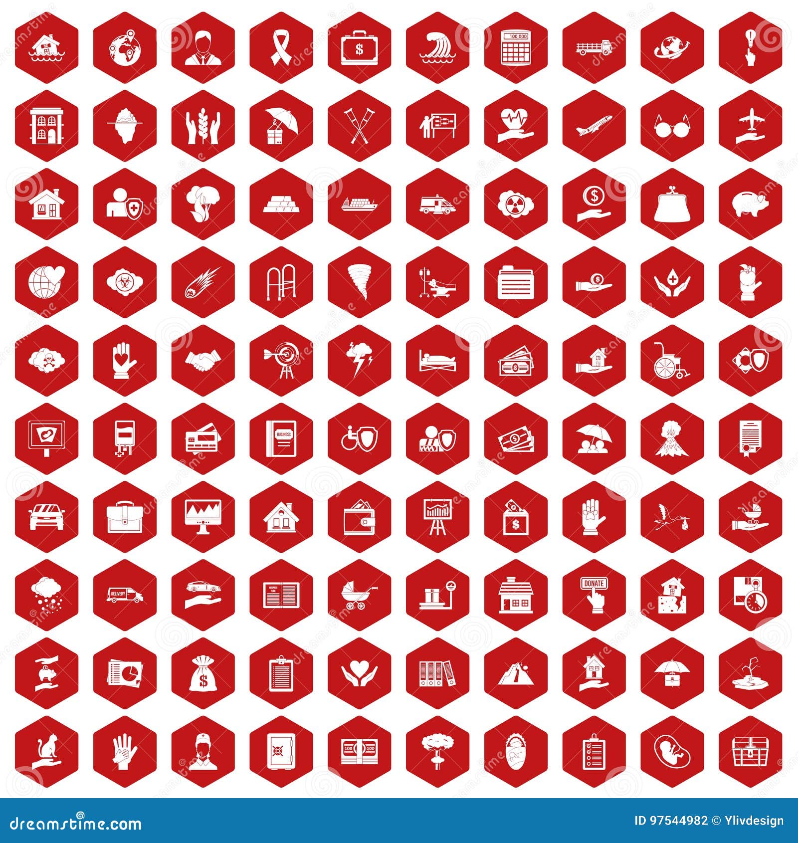 100 Insurance Icons Hexagon Red Stock Vector - Illustration of business ...