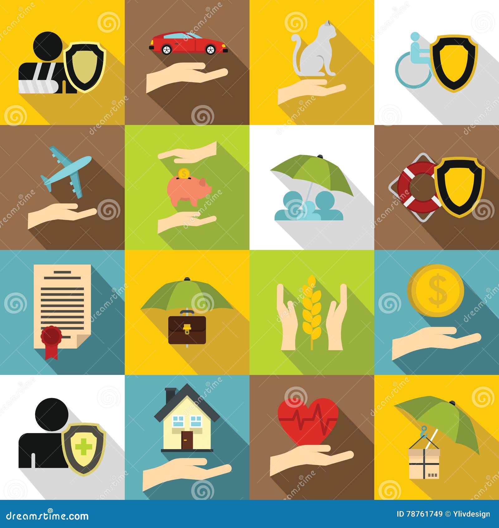 Insurance Icons Set, Flat Style Stock Vector - Illustration of house ...