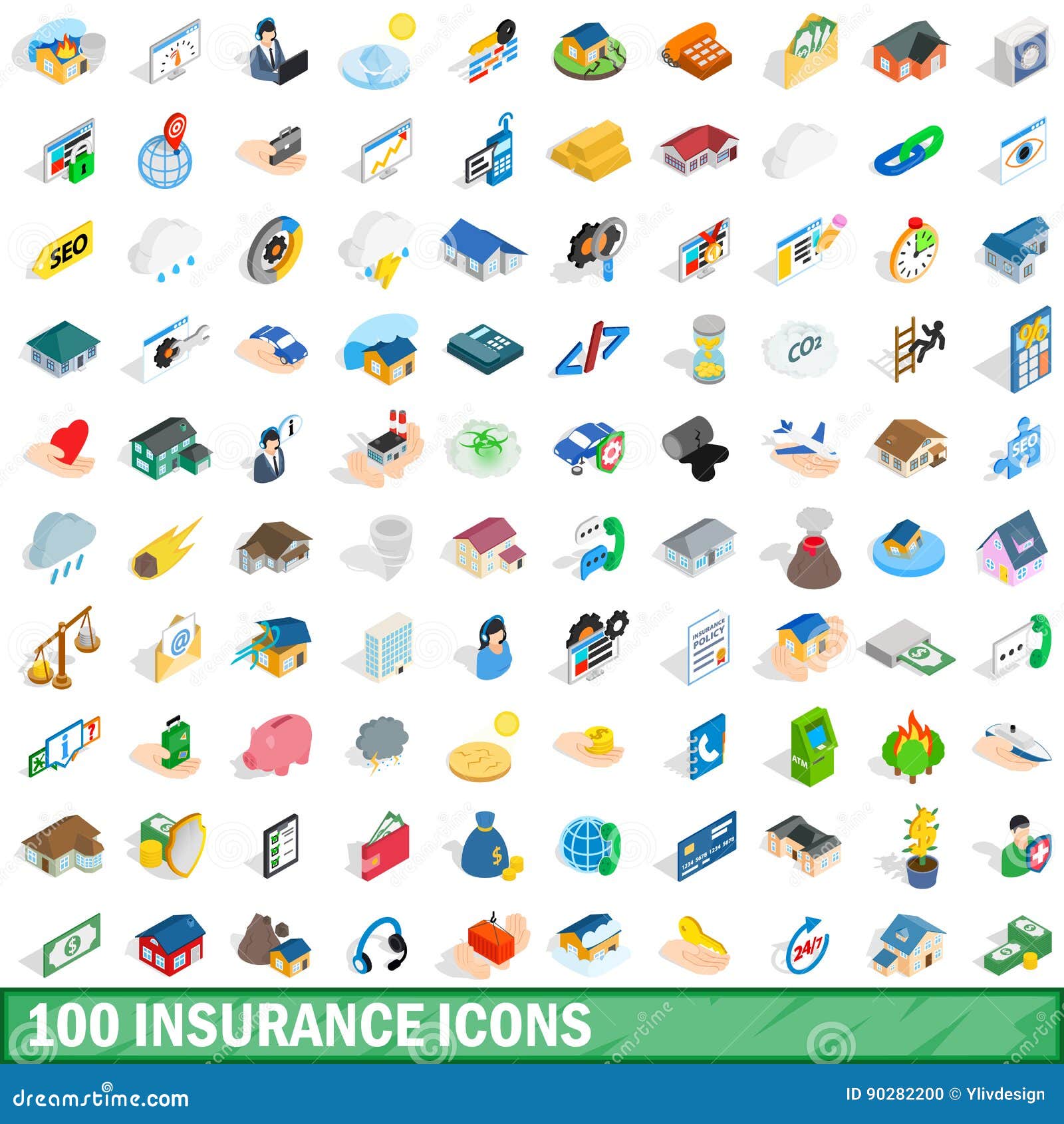 100 Insurance Icons Set, Isometric 3d Style Stock Vector - Illustration ...