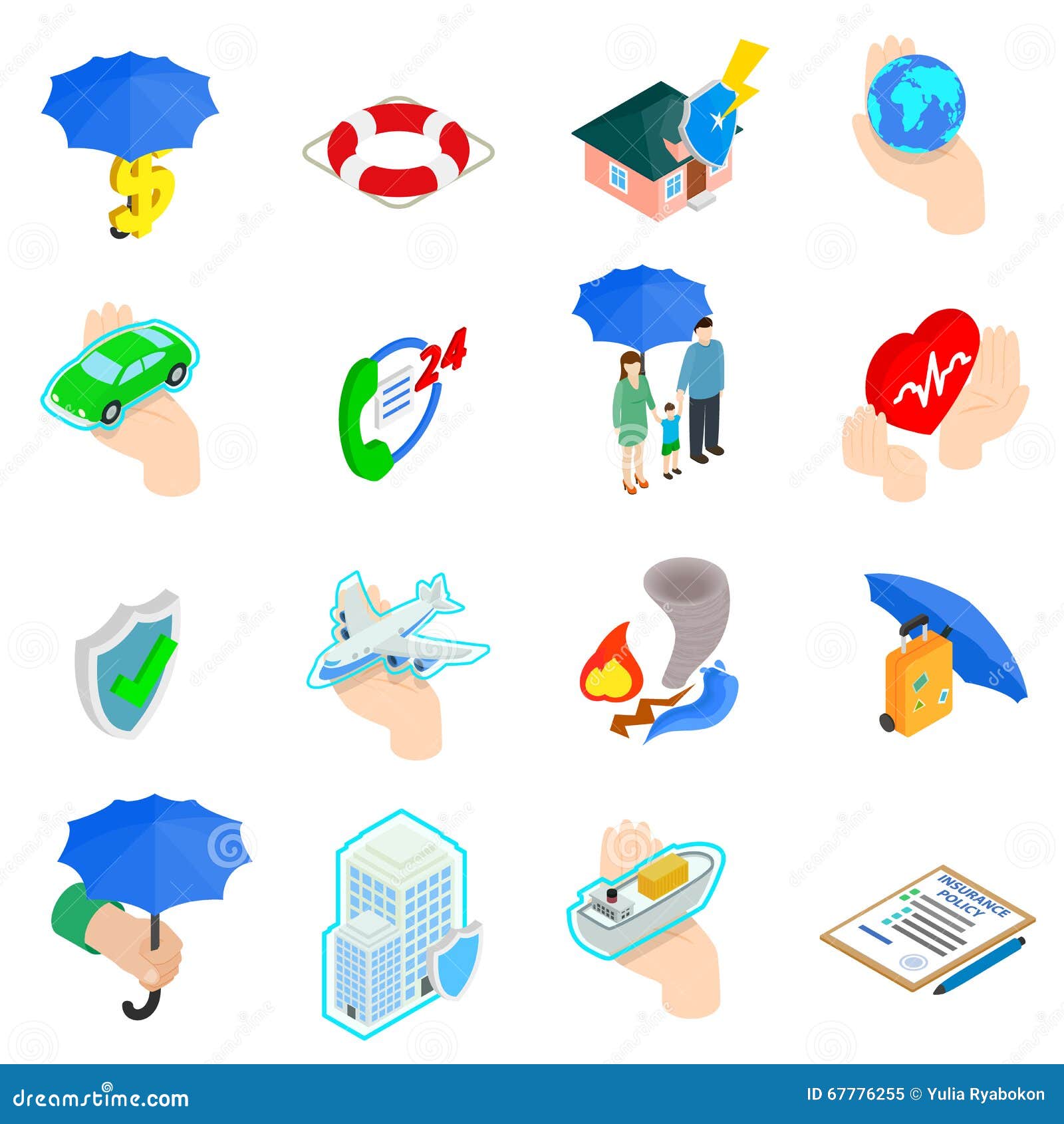 Insurance Icons Set, Isometric 3d Style Stock Vector - Illustration of ...