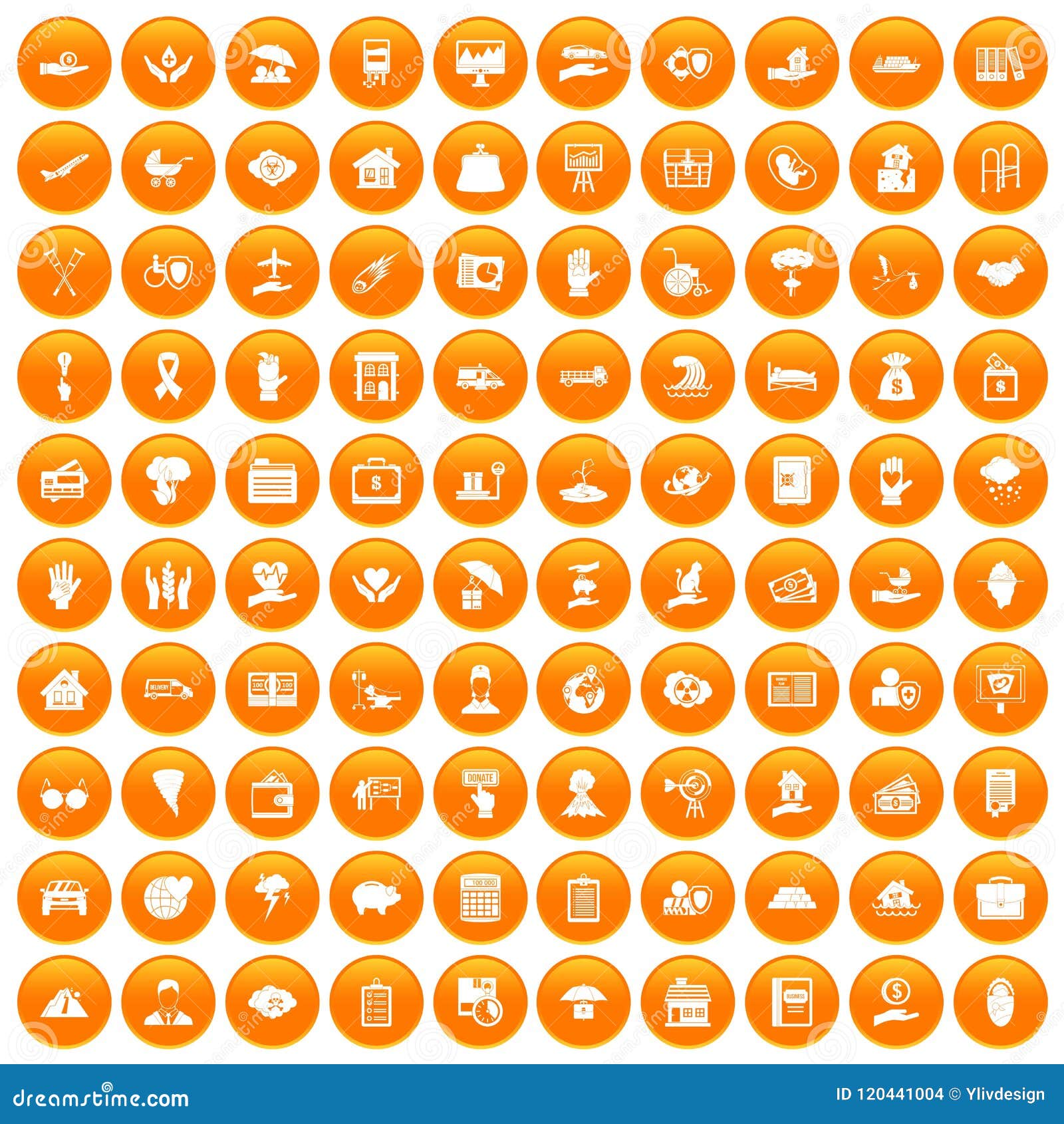 100 Insurance Icons Set Orange Stock Vector - Illustration of ...