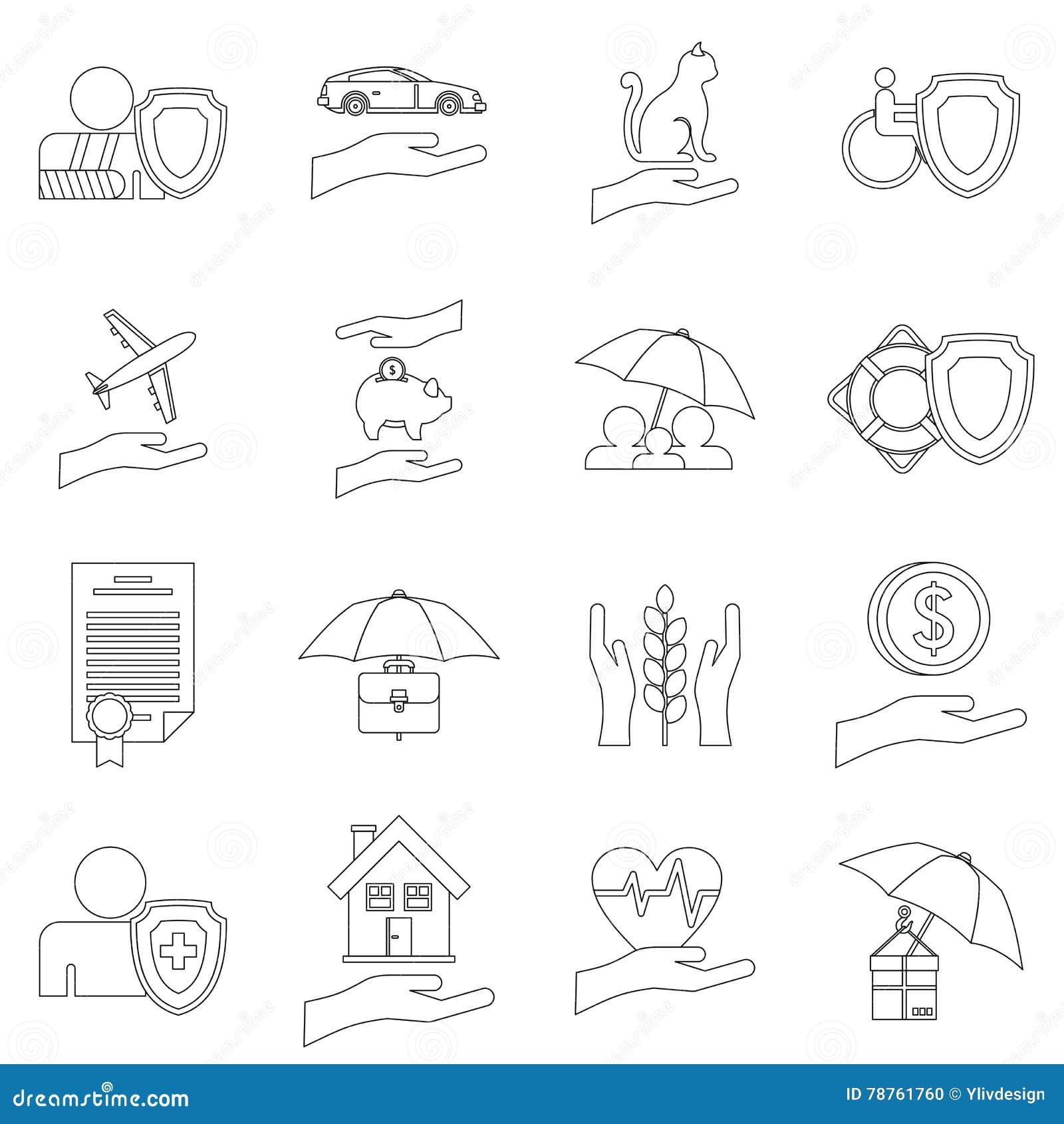 Insurance Icons Set, Outline Style Stock Vector - Illustration of ...