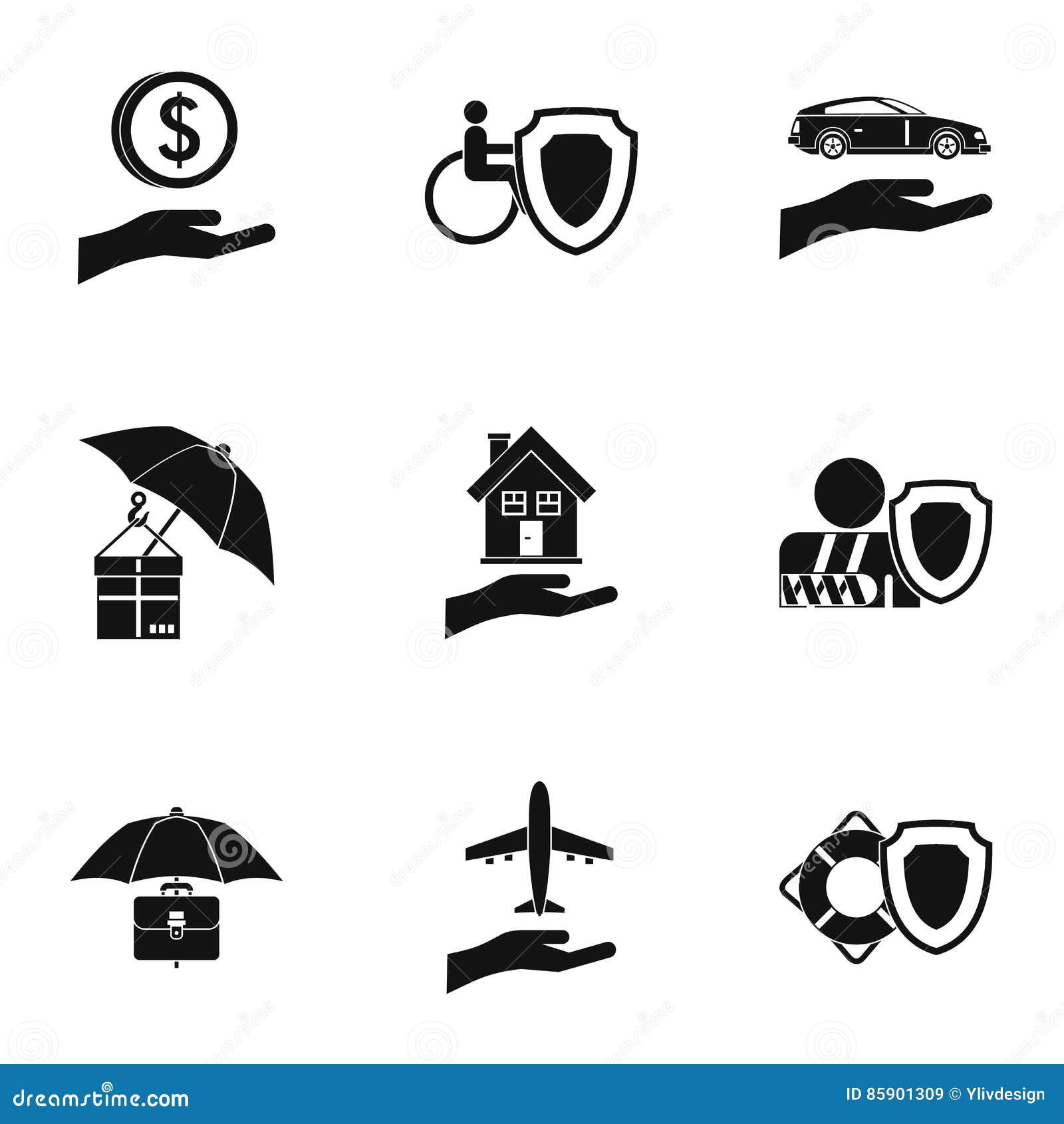 Insurance Icons Set, Simple Style Stock Vector - Illustration of broken ...