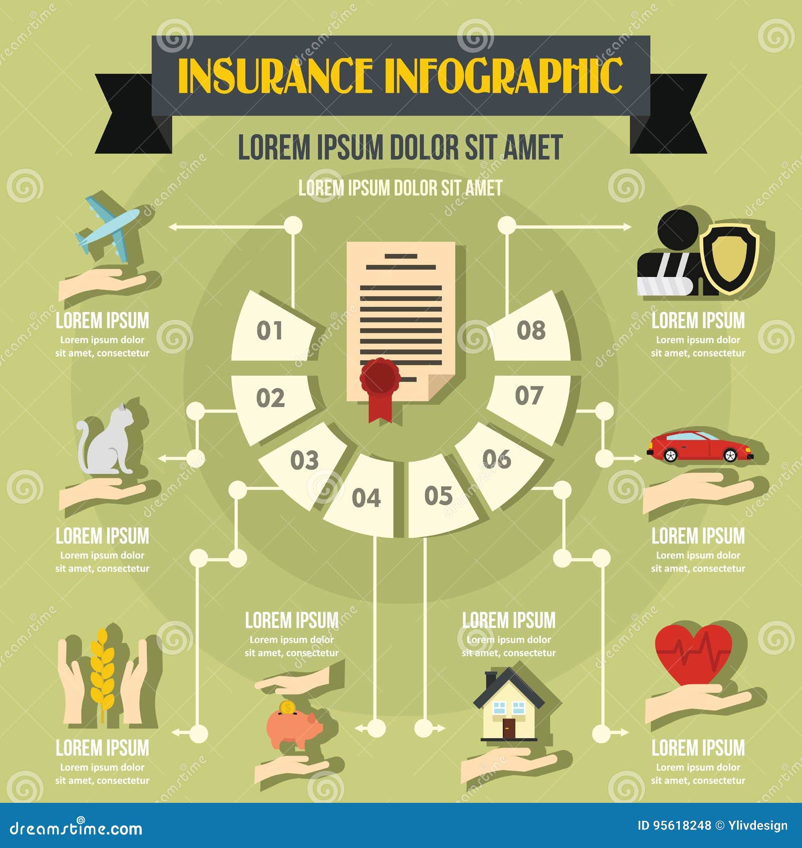 Insurance Infographic Concept, Flat Style Stock Vector - Illustration ...