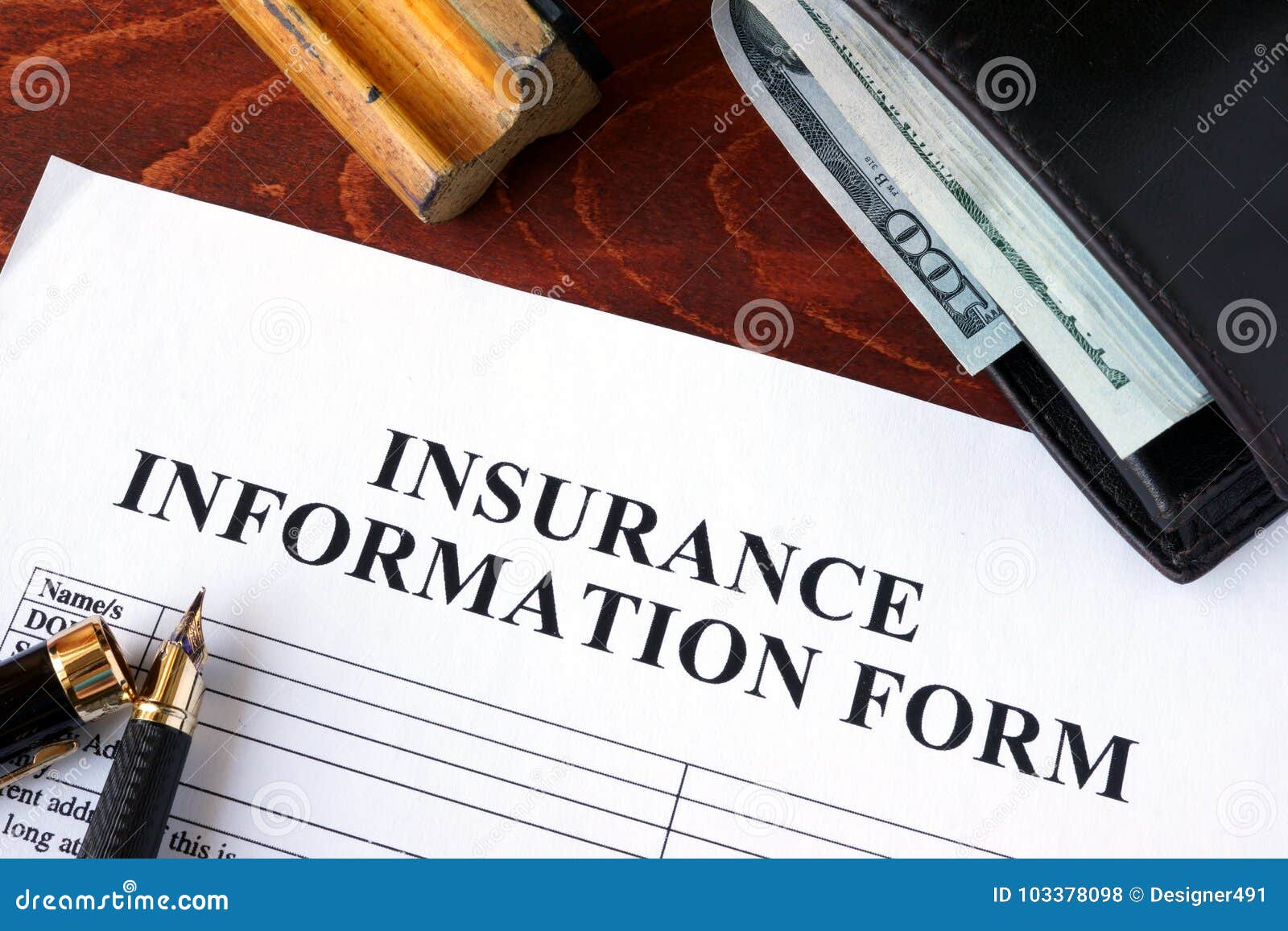 Insurance Information Form and Wallet on a Table. Stock Photo - Image ...
