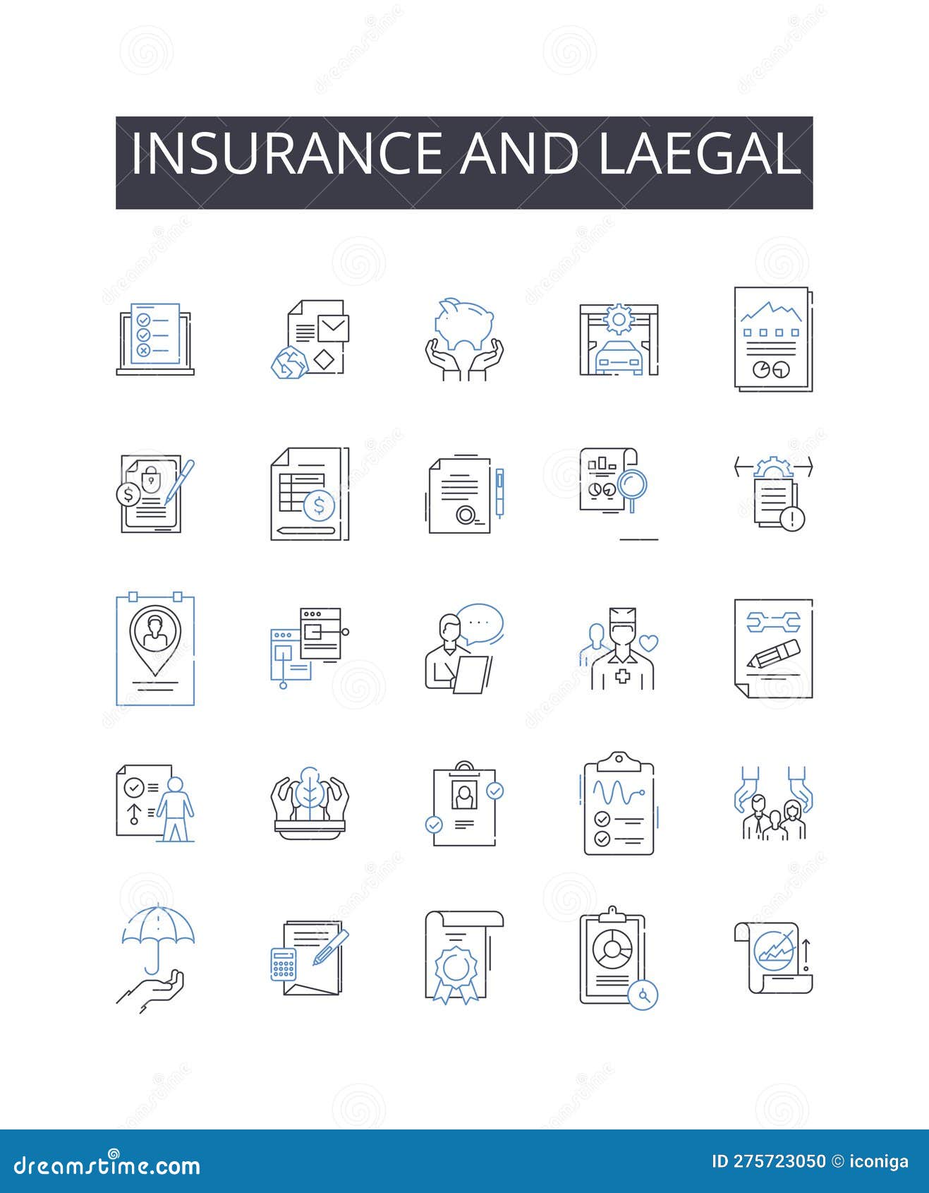Insurance and Laegal Line Icons Collection. Coverage, Protection ...
