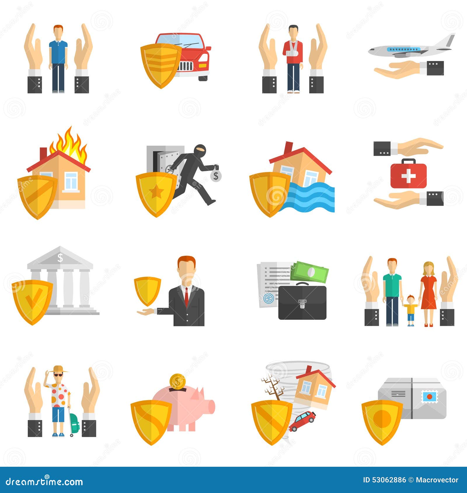 Insurance Multicolored Flat Icon Set Stock Vector - Illustration of ...