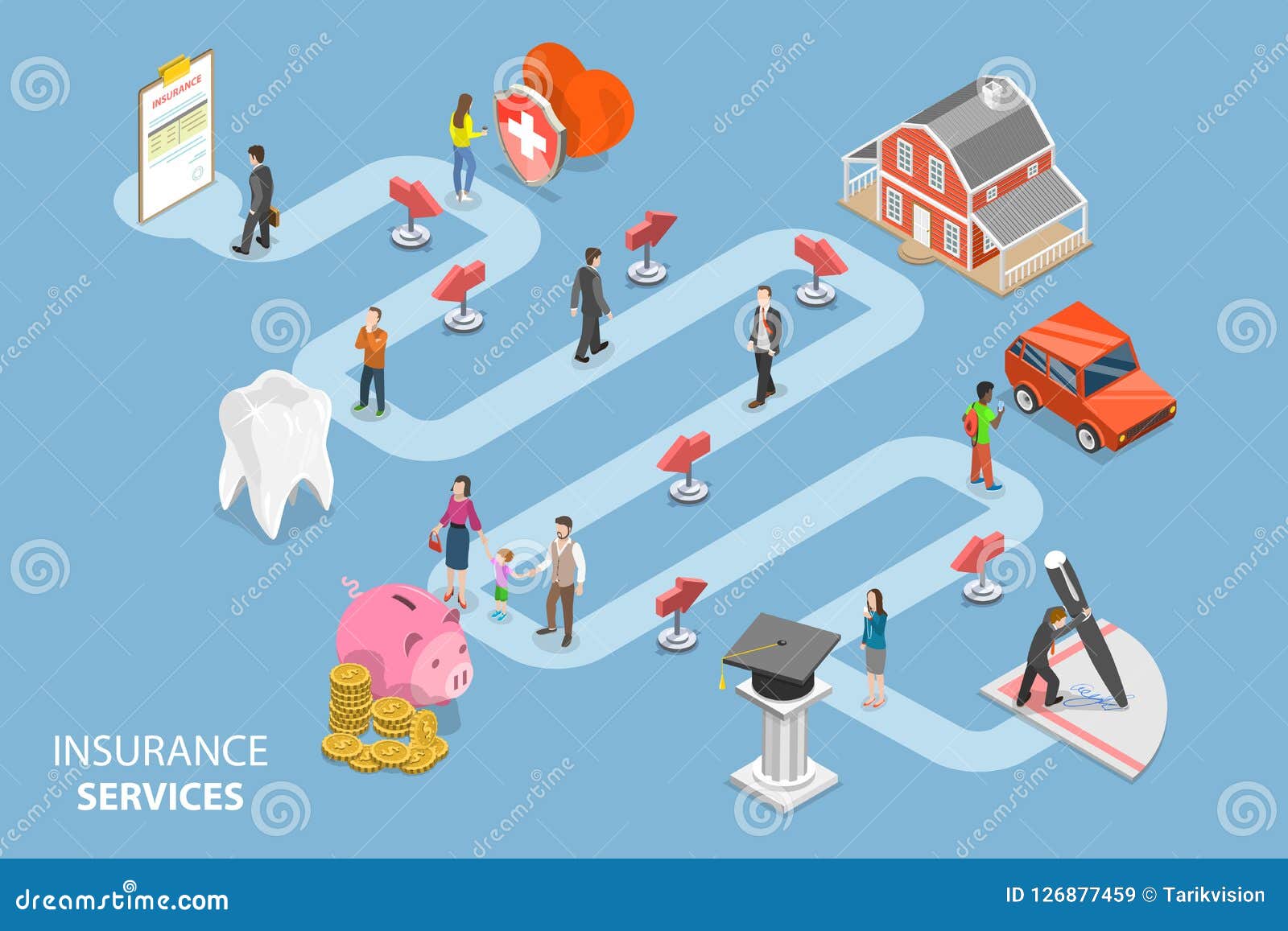Insurance Options Isometric Flat Vector Conceptual Illustration. Stock ...