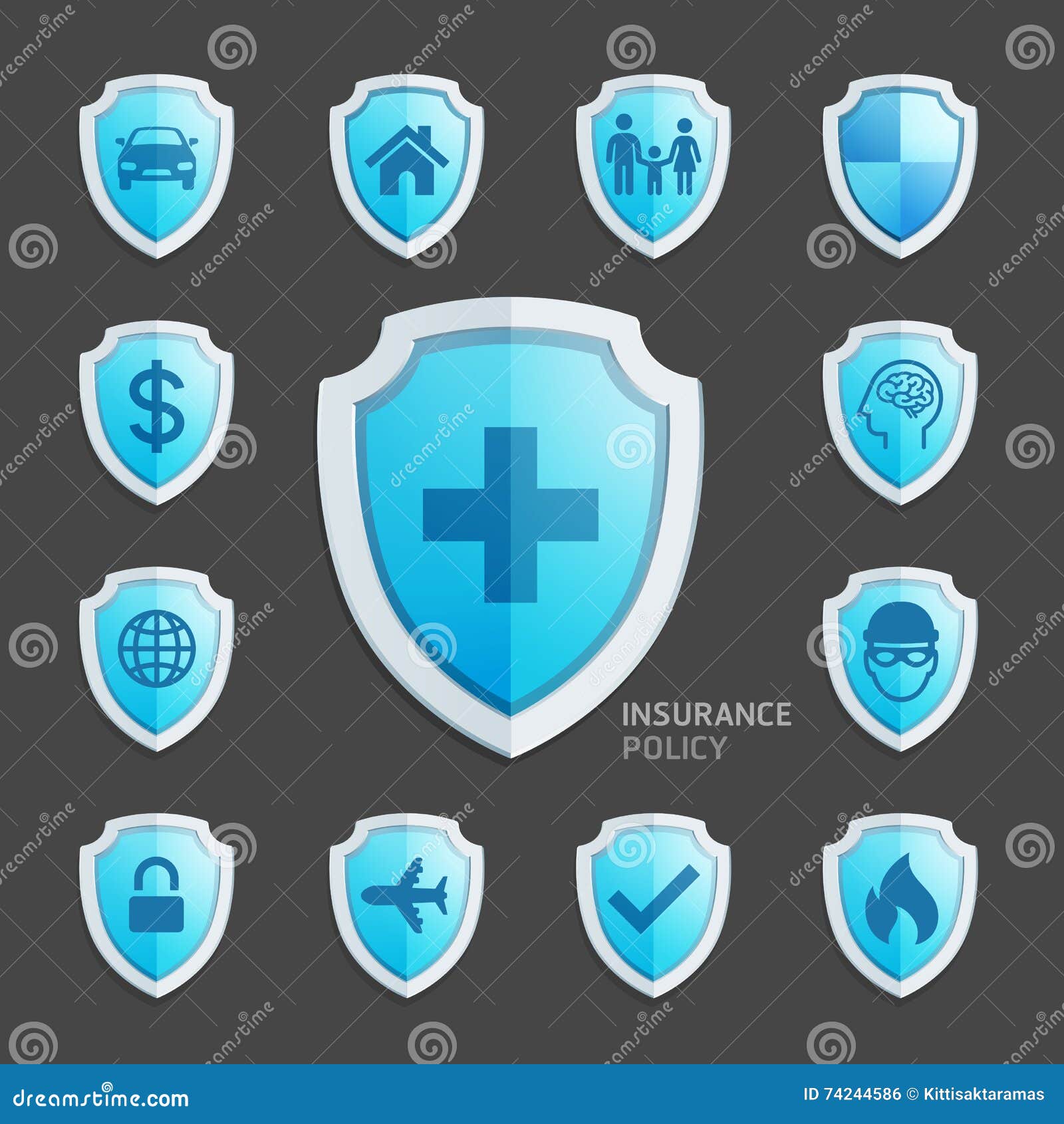 Insurance Policy Blue Shield Icon Design. Stock Vector - Illustration ...