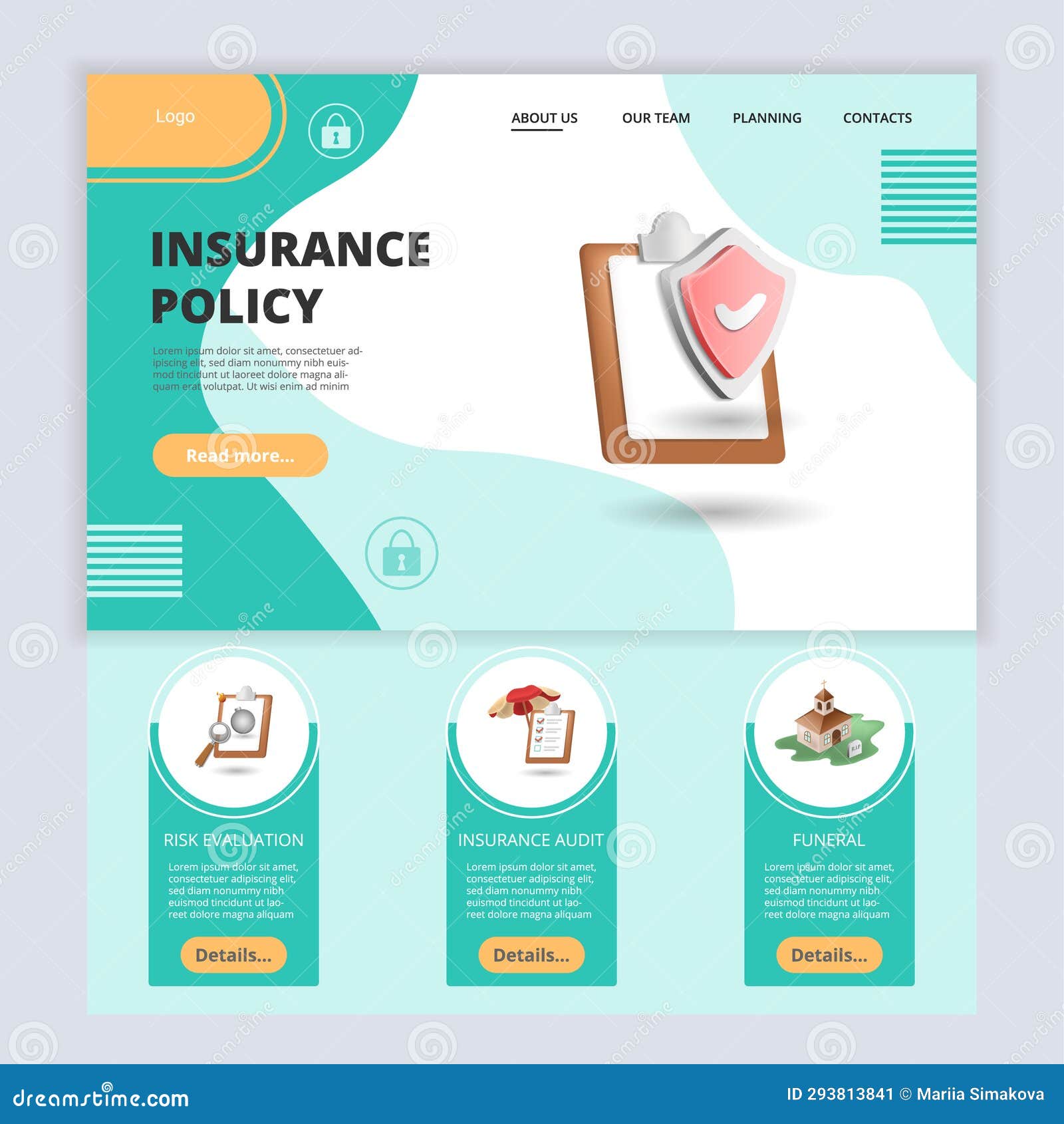 Insurance Policy Flat Landing Page Website Template. Risk Evaluation ...
