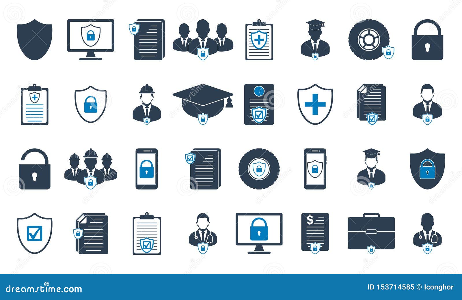 Insurance and Protection Icon Set. Stock Vector - Illustration of ...