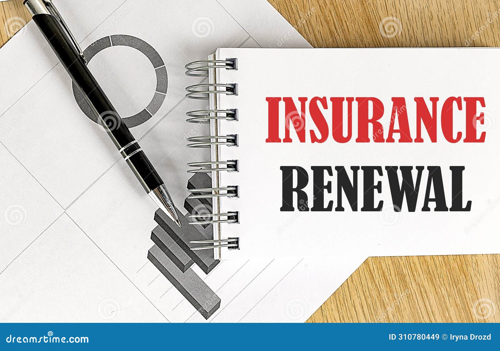 INSURANCE RENEWAL Text on Notebook with Pen and Chart Stock Image ...