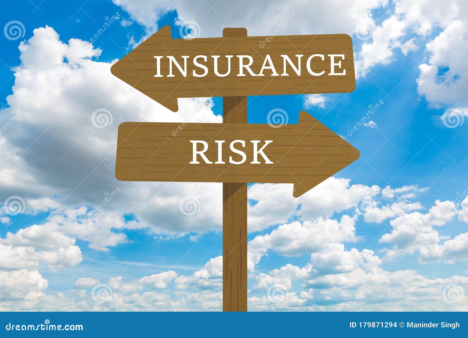 Insurance and Risk on Blue Road Sign. Stock Photo - Image of signal ...