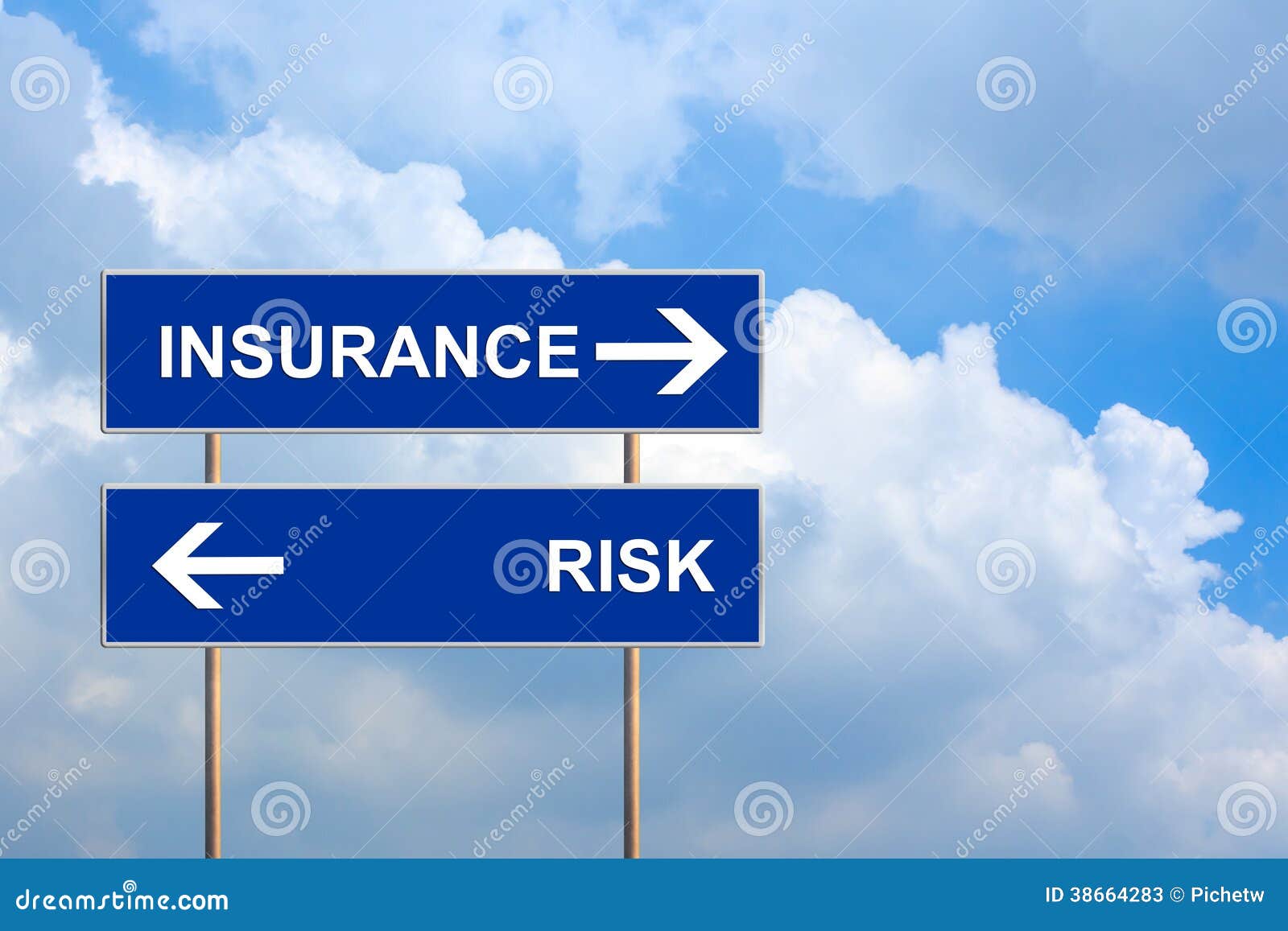Insurance and Risk on Blue Road Sign Stock Image - Image of hazard ...