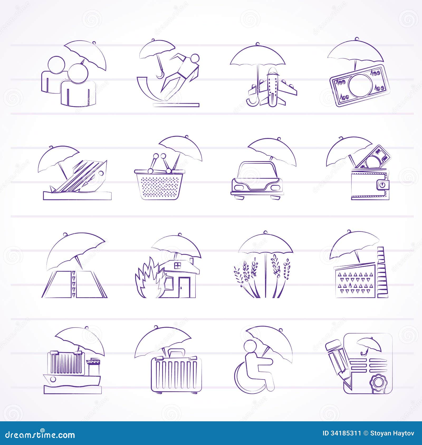 Insurance, Risk and Business Icons Stock Vector - Illustration of icons ...