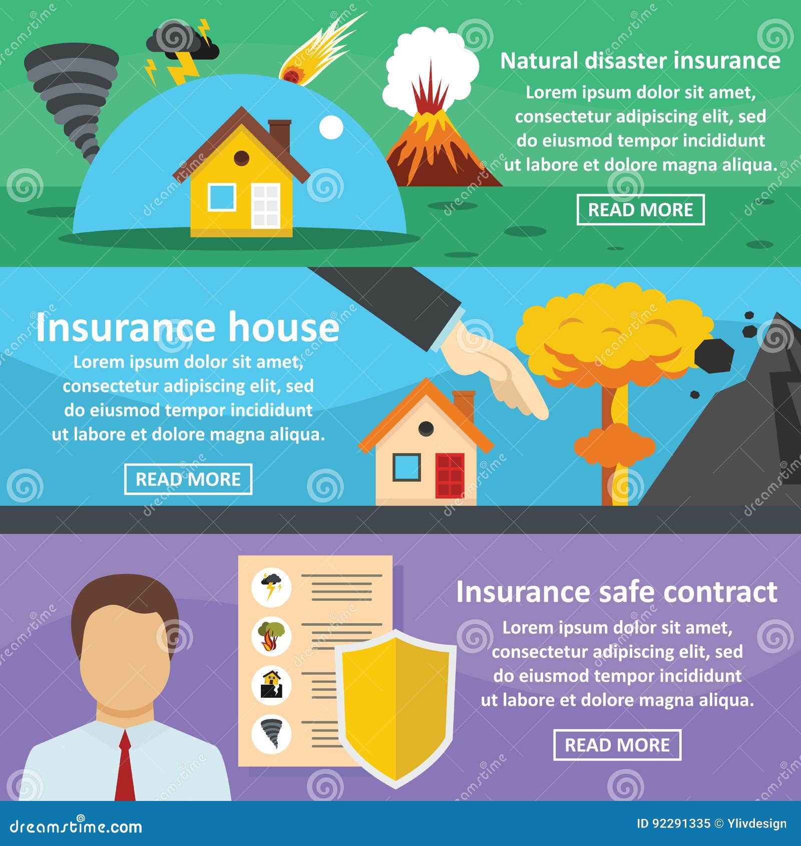 Insurance Safe Banner Horizontal Set, Flat Style Stock Vector ...