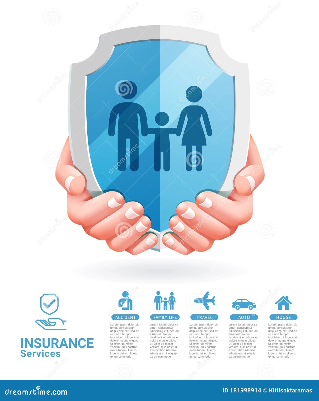 Insurance Services Conceptual Two Hands with Shield Vector ...