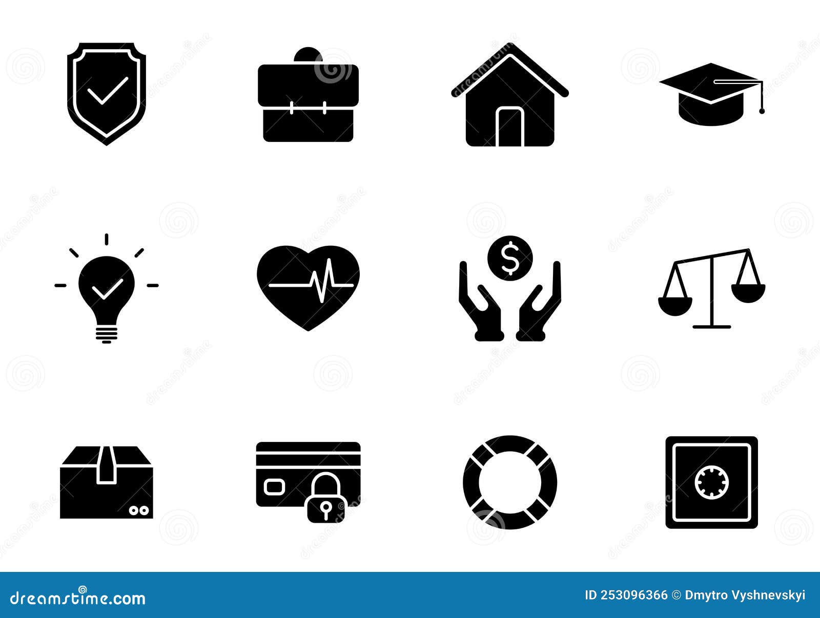 Insurance Silhouette Vector Icons Isolated on White Stock Vector ...