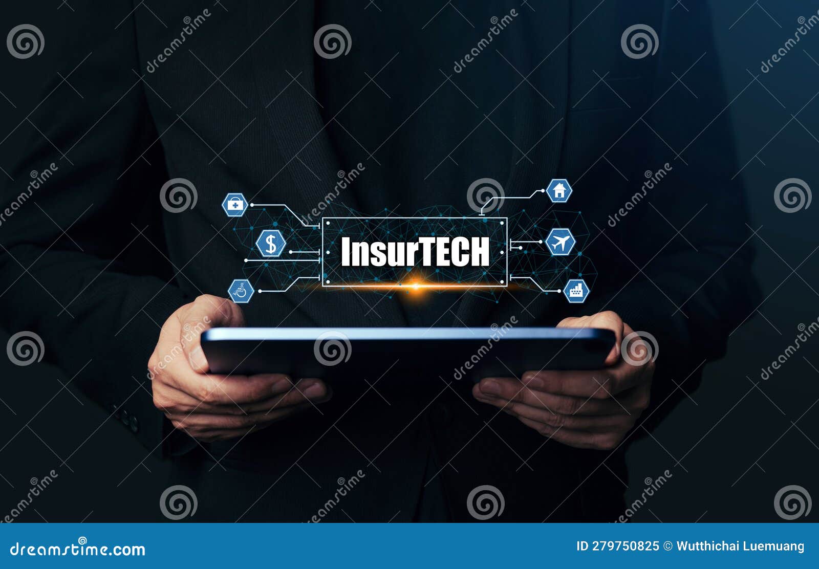 Insurance Technology (Insurtech) Concept, Hand of Business Man Looking ...