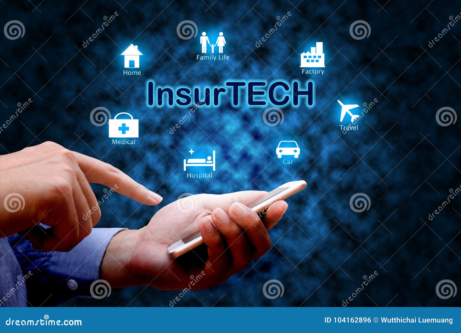 Insurance Technology Insurtech Concept, Human Hand Using Smart Stock ...