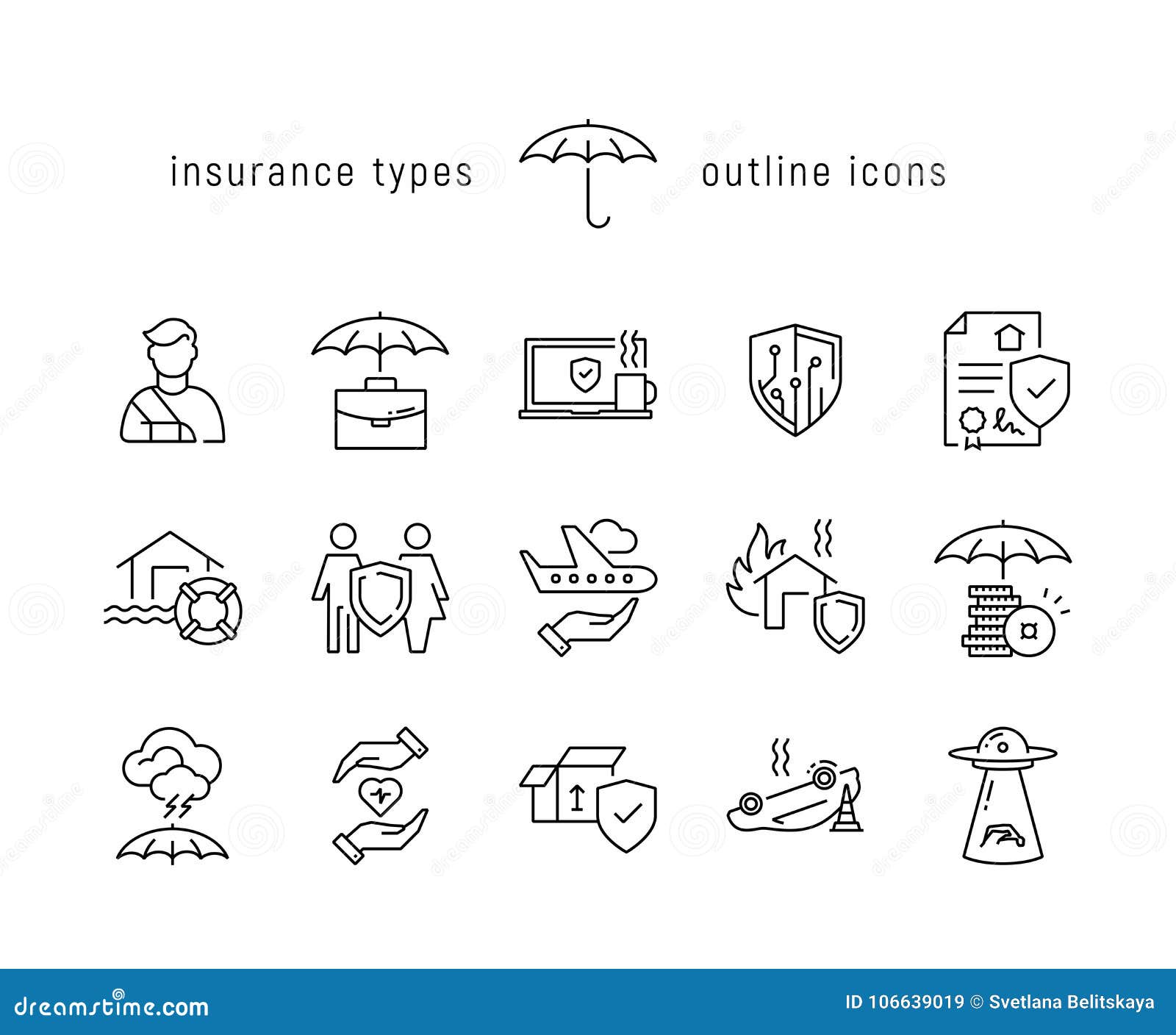 Insurance Types Black Line Icons Stock Illustration - Illustration of ...