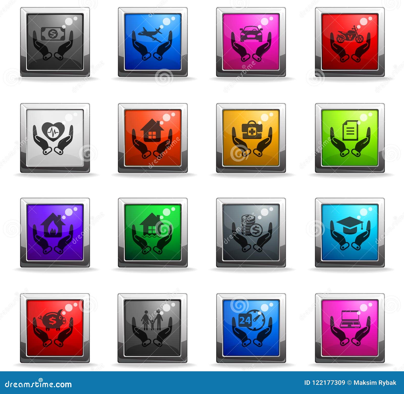 Insurance icon set stock vector. Illustration of square - 122177309