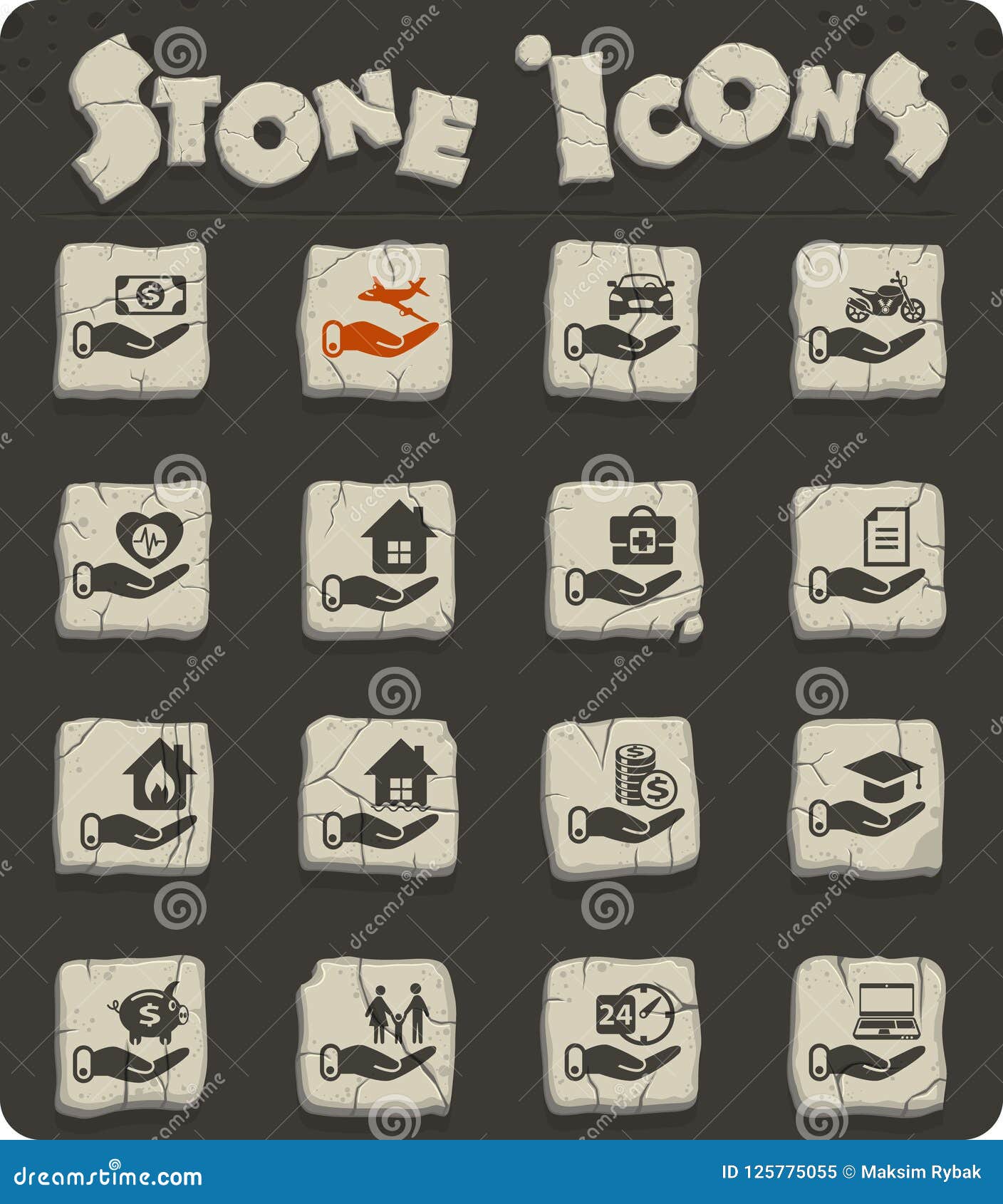 Insurance stone icon set stock vector. Illustration of vector - 125775055