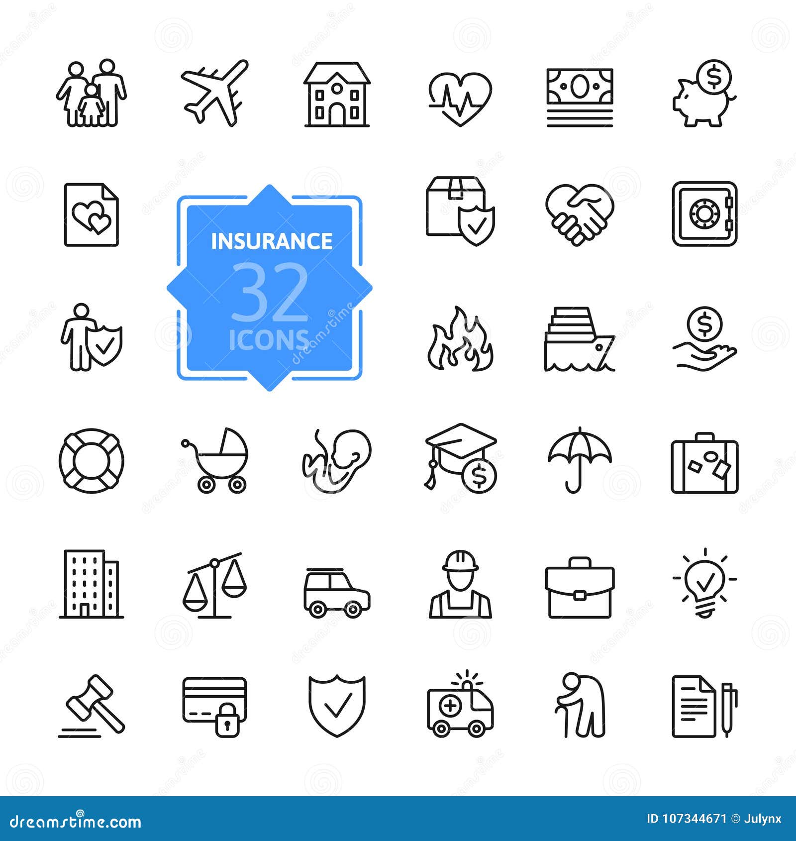 Insurance Web Icon Set - Outline Icon Set Stock Vector - Illustration ...