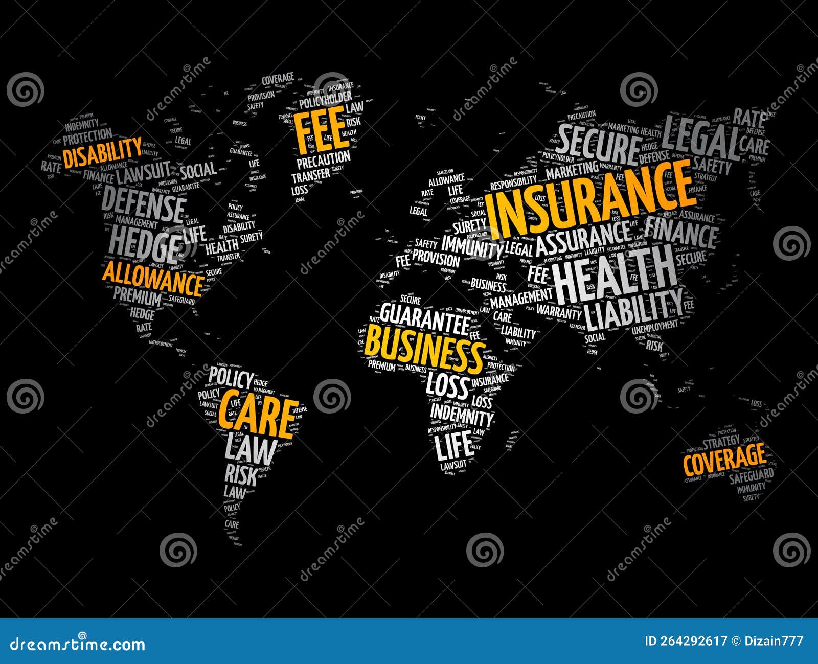 Insurance Word Cloud in Shape of World Map, Concept Background Stock ...