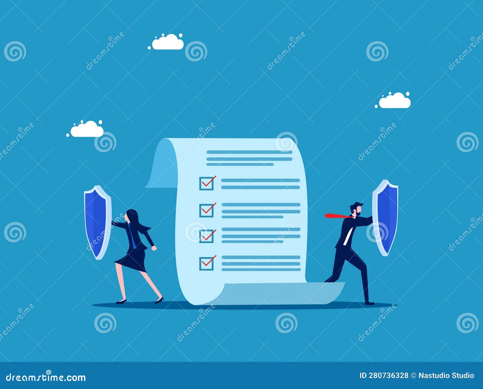 Insure or Obey the Rules. Business Team Holding Shield To Protect ...