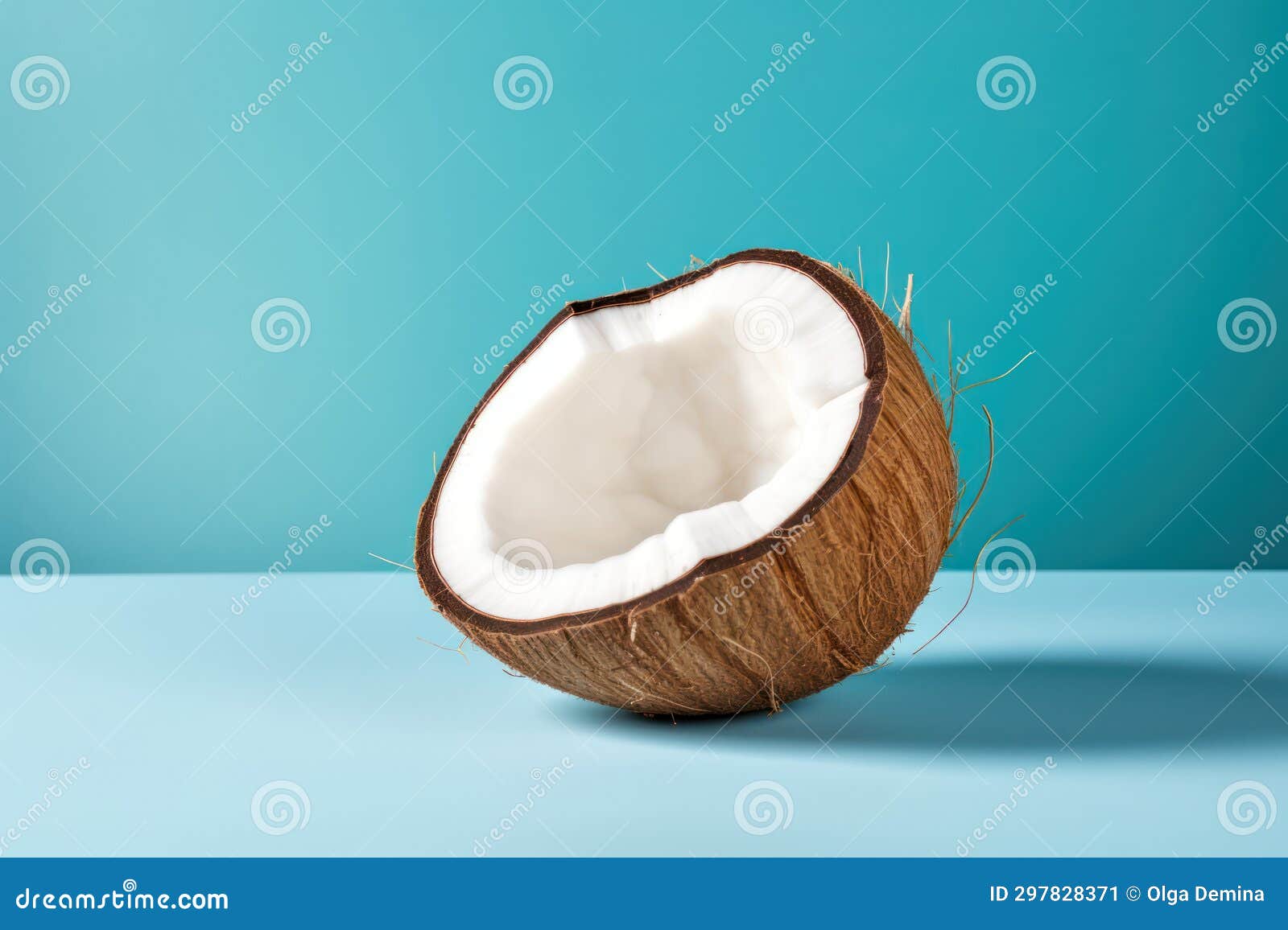 Intact Coconut with Rich Texture on a Blue Surface, Space for Text on ...
