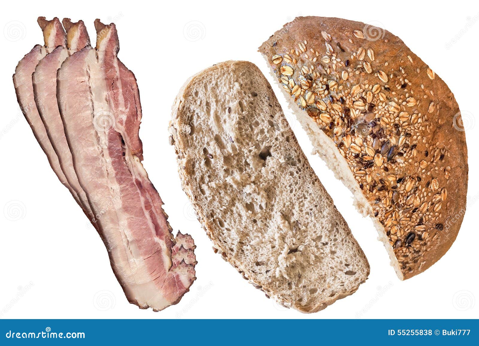 Integral Wholegrain Round Bread Loaf Sliced with Three Pork Belly Bacon ...