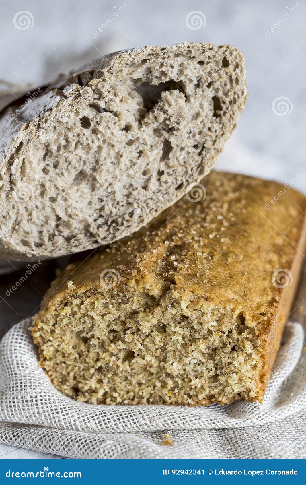 Integral Cake and Bread on Old Wooden Table Stock Image - Image of ...