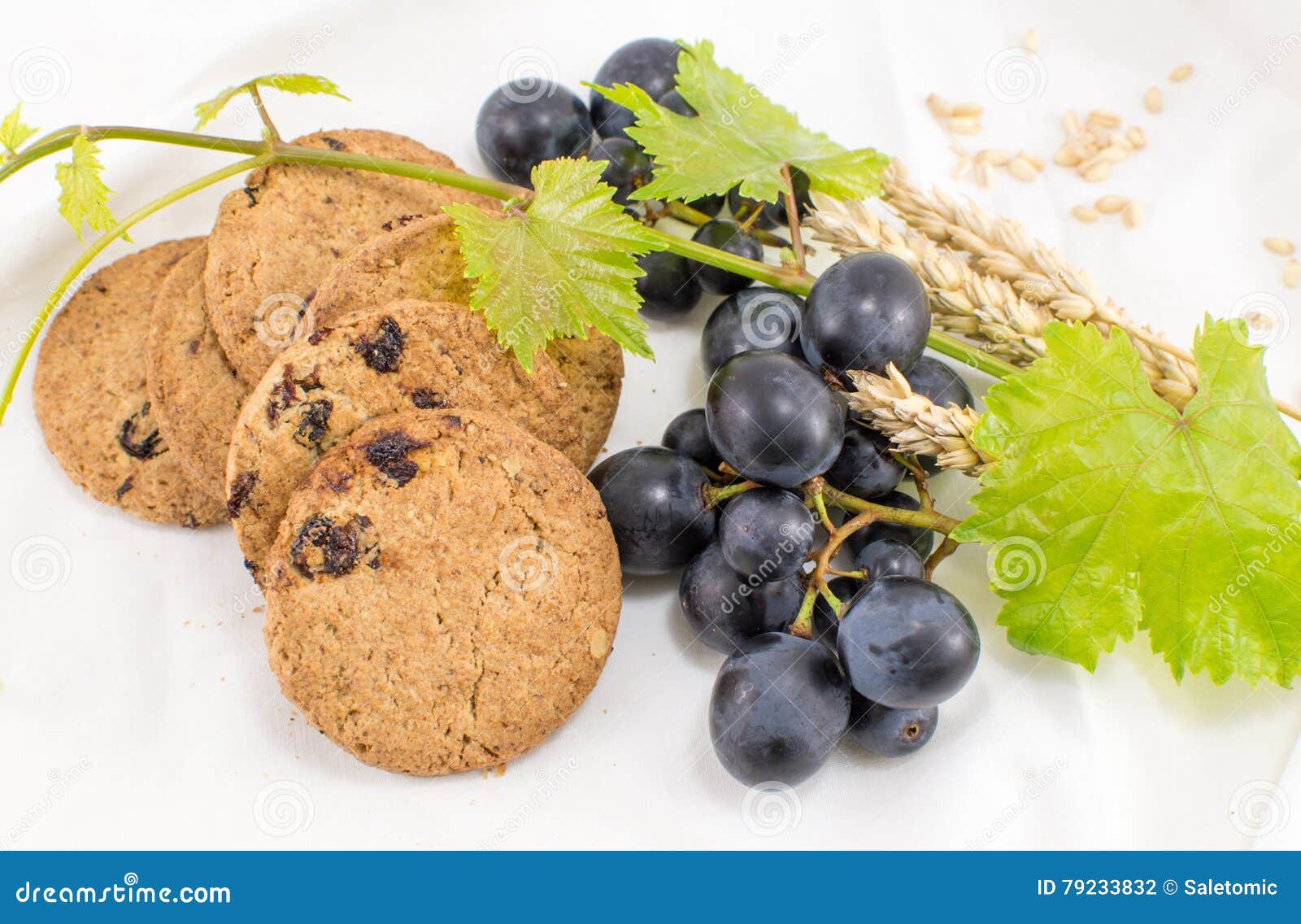 Integral Cookies with Grapes on White Stock Photo - Image of biscuits ...