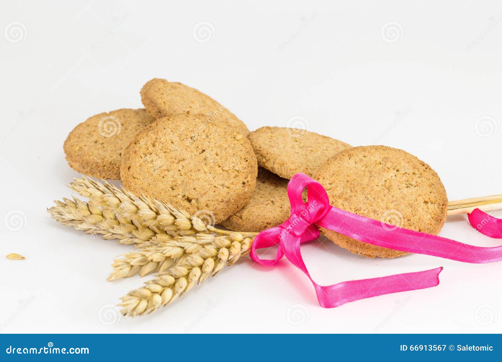Integral Cookies and Wheat Plant on White Baclground Stock Image ...