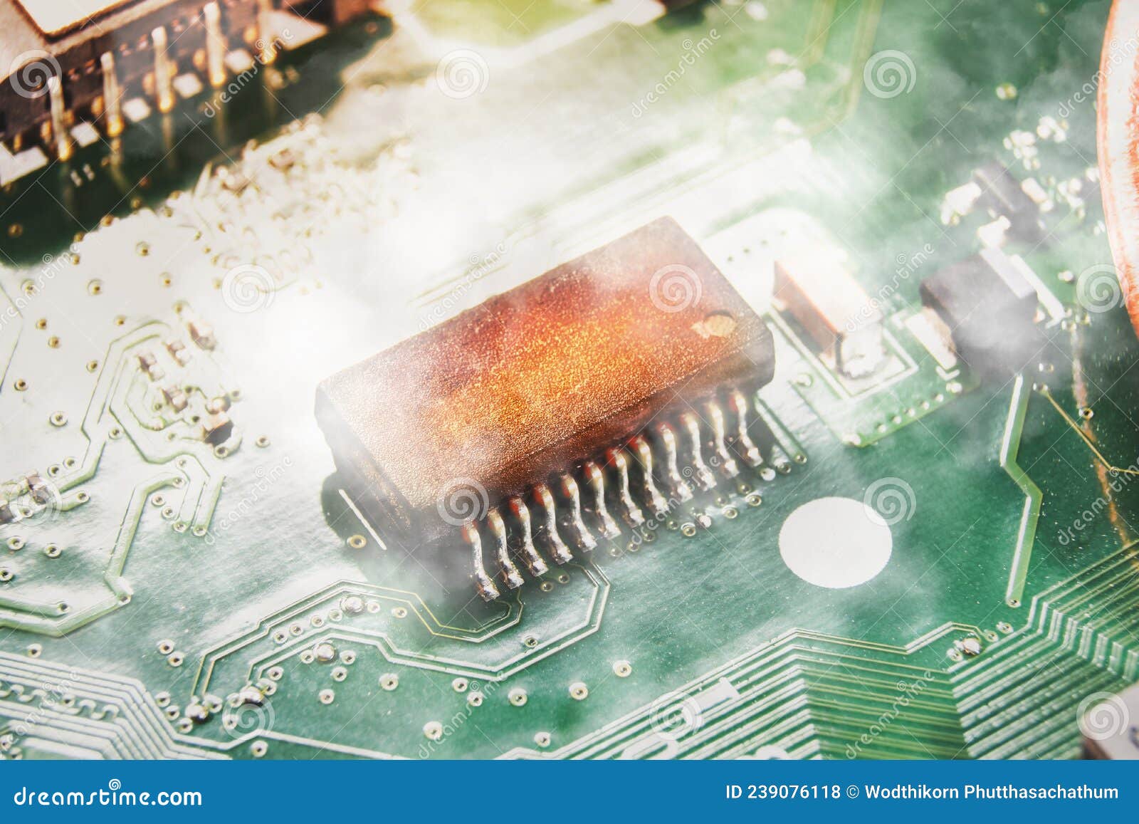 Integrated Circuit IC Burns and Smoke on the Electronic Circuit Board ...
