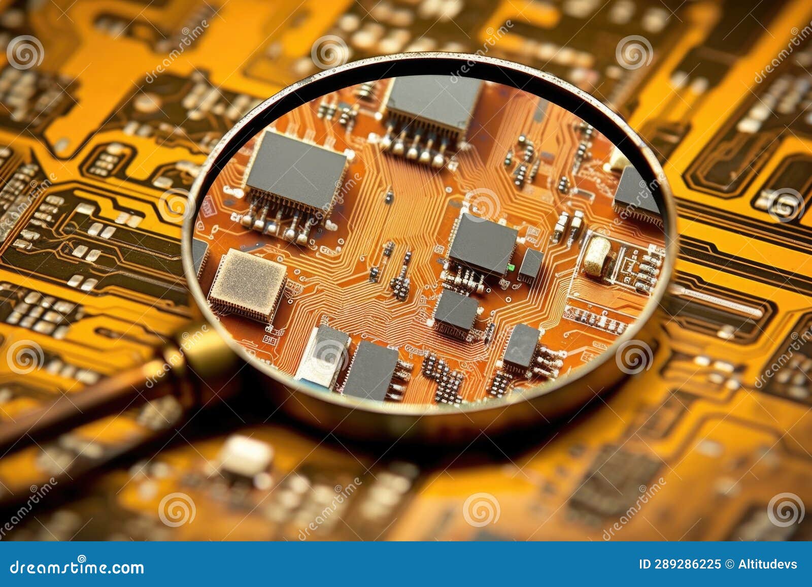 Integrated Circuit Under a Magnifying Glass Stock Image - Image of ...