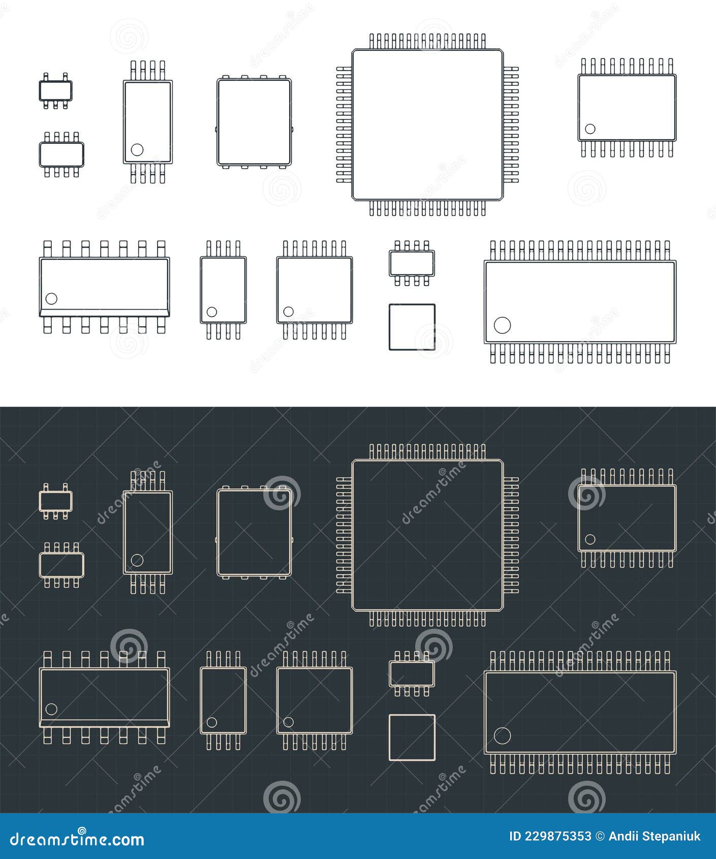 Integrated Circuits Packages Surface Mount Blueprints Cartoon Vector ...