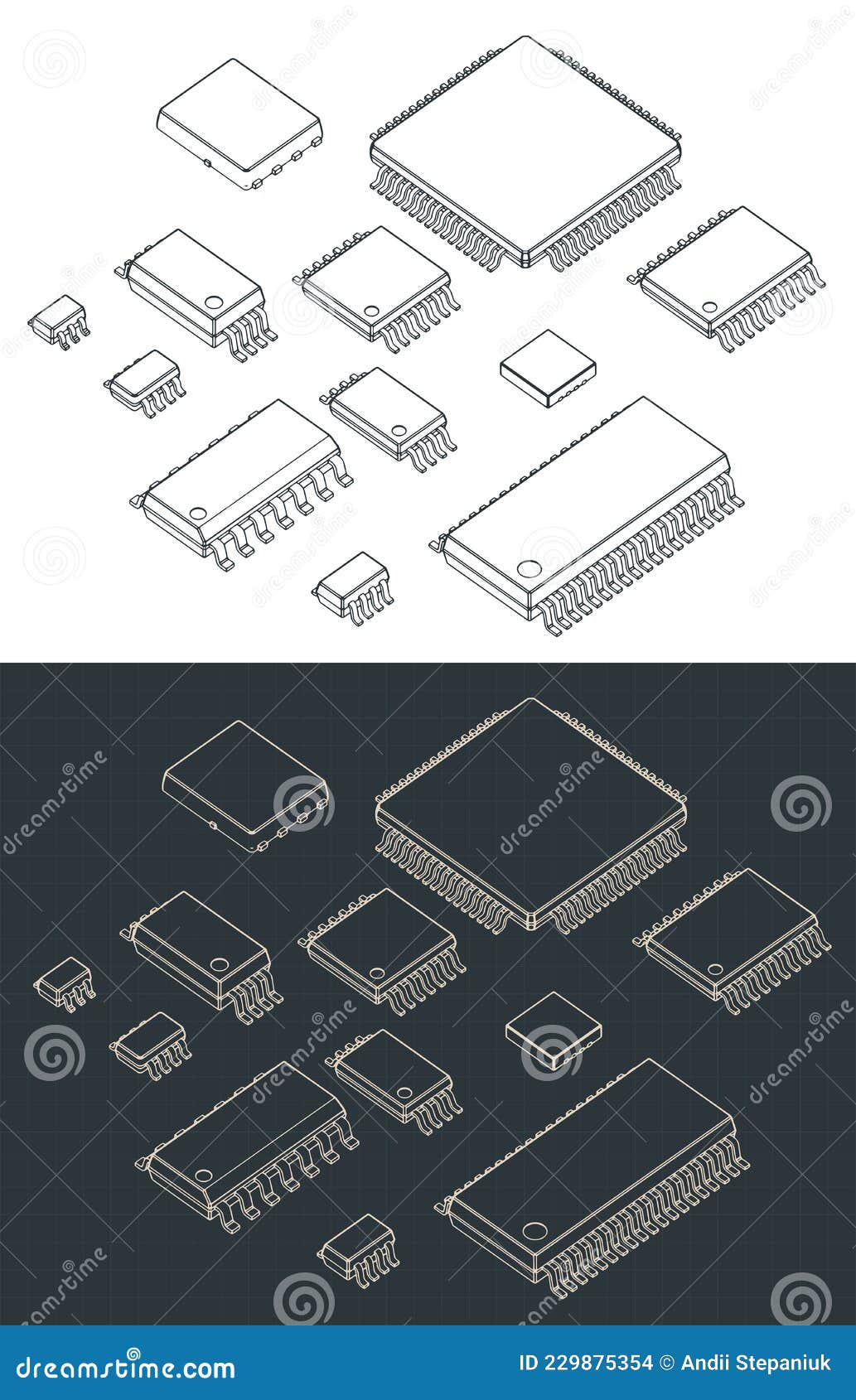 Integrated Circuits Packages Surface Mount Isometric Blueprints Stock ...