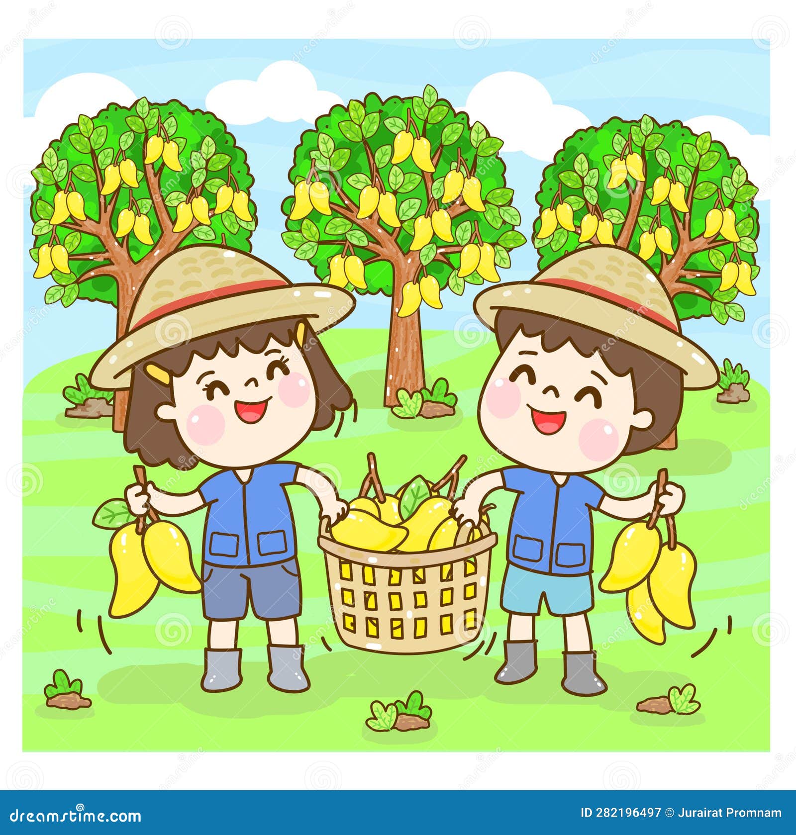 Cartoon Farmer Have Mango Character. Stock Illustration - Illustration ...