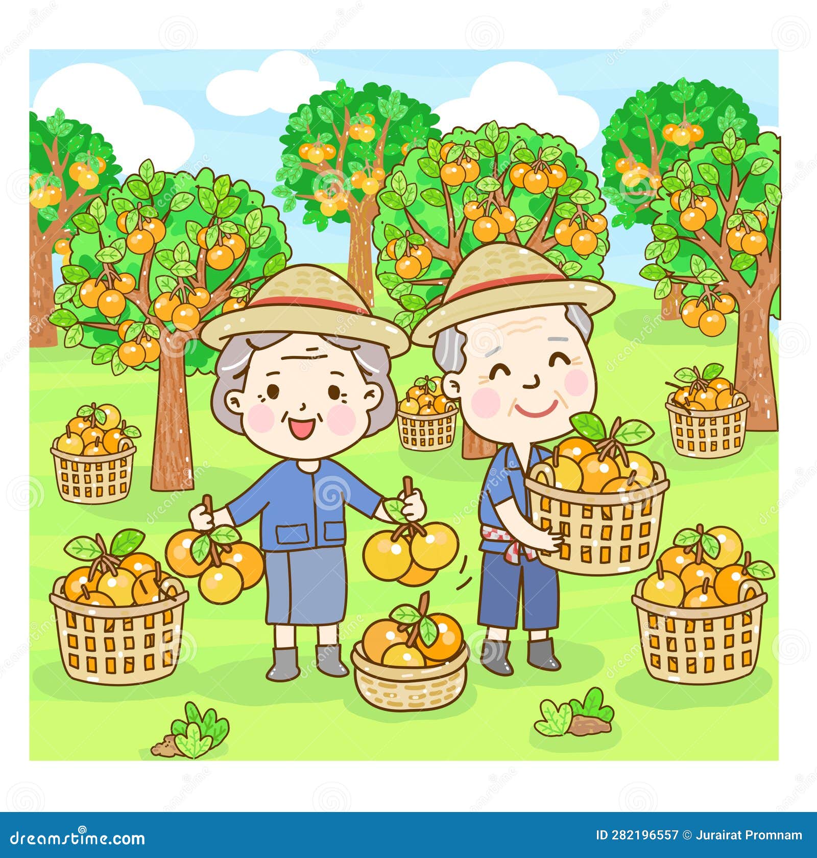 Cartoon Farmer Have Orange Character. Stock Illustration - Illustration ...