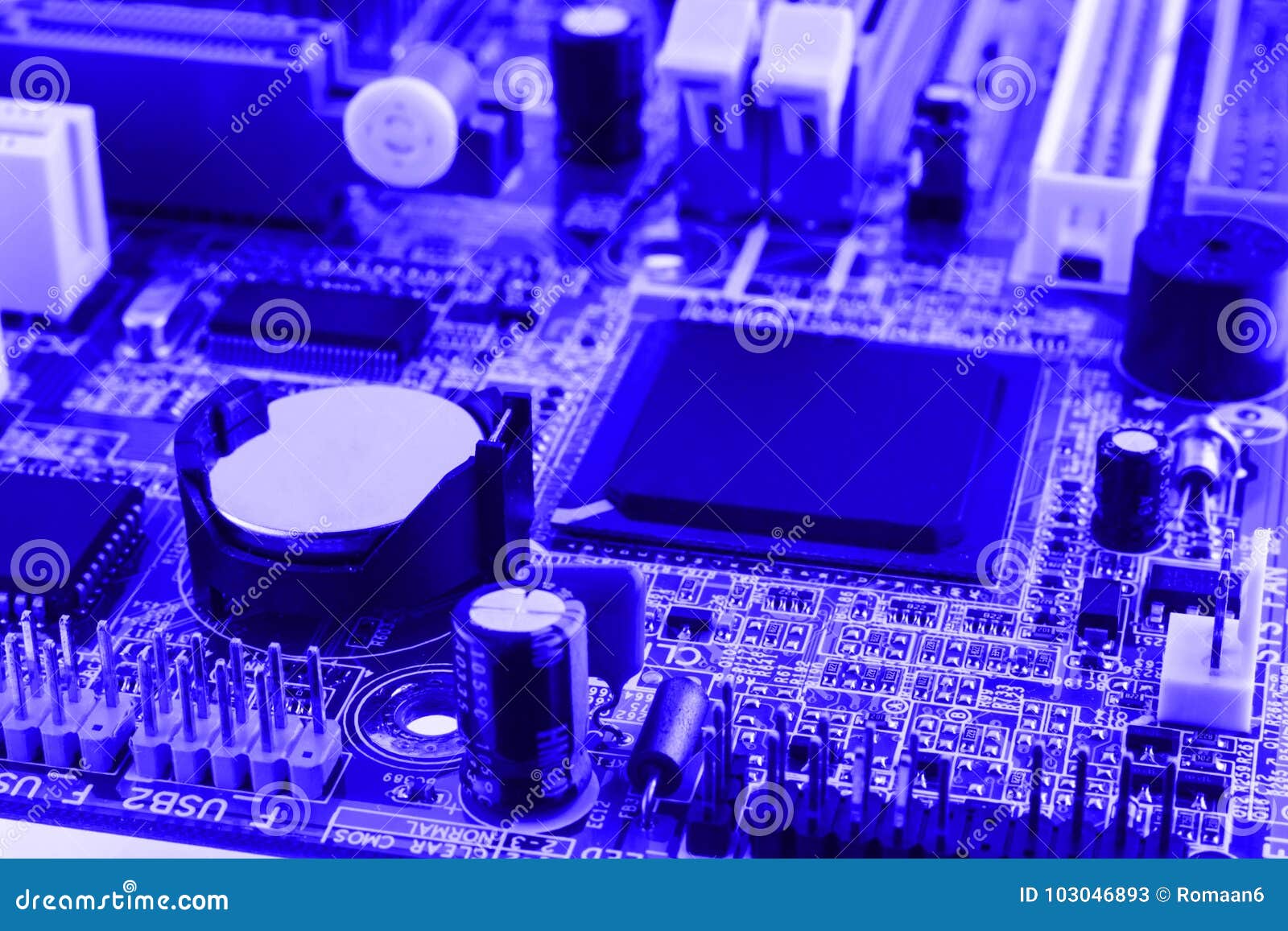 Integrated Semiconductor Microchip on Blue Circuit Board Representative ...