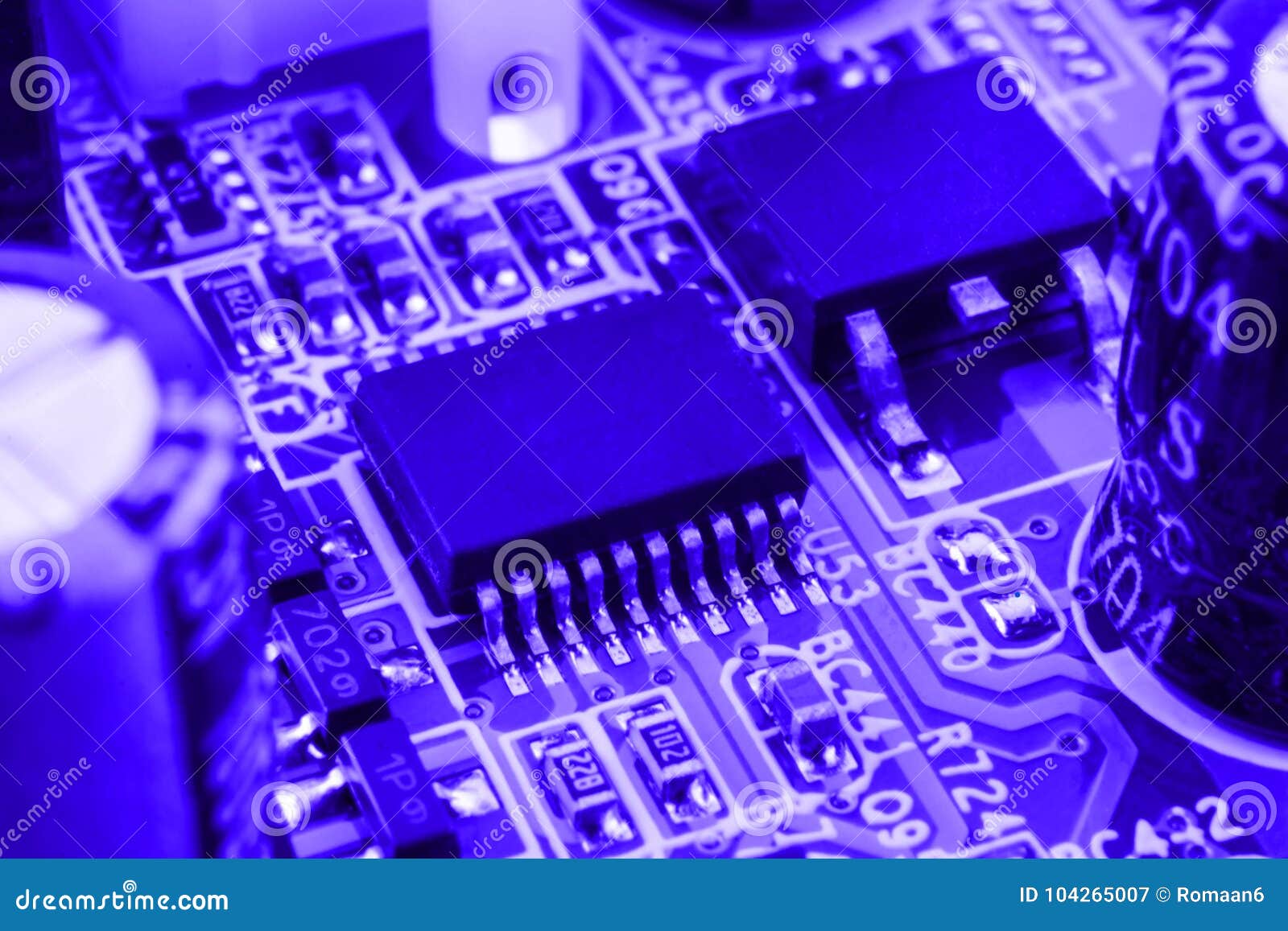 Integrated Semiconductor Microchip on Blue Circuit Board Representative ...