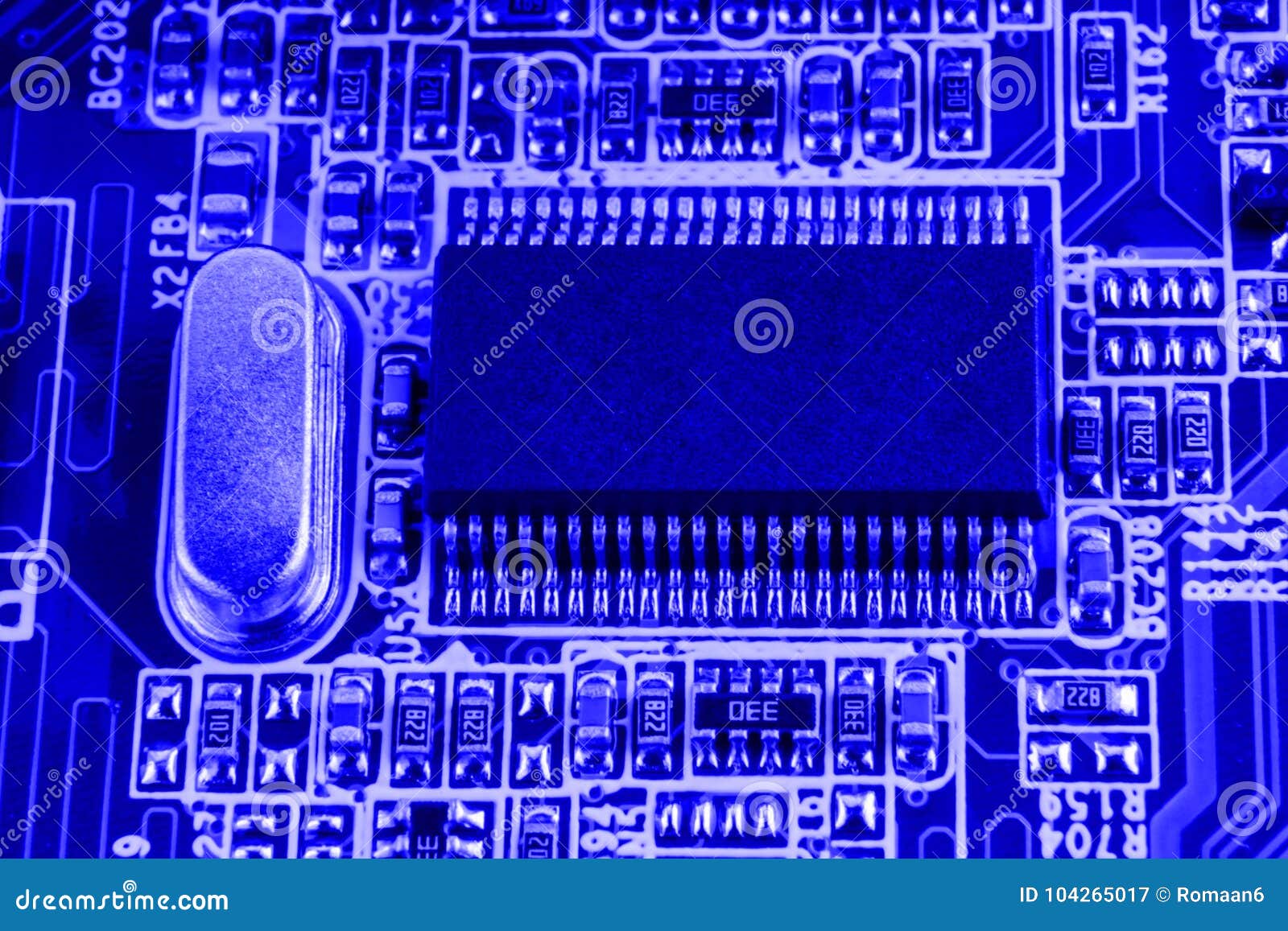 Integrated Semiconductor Microchip on Blue Circuit Board Representative ...