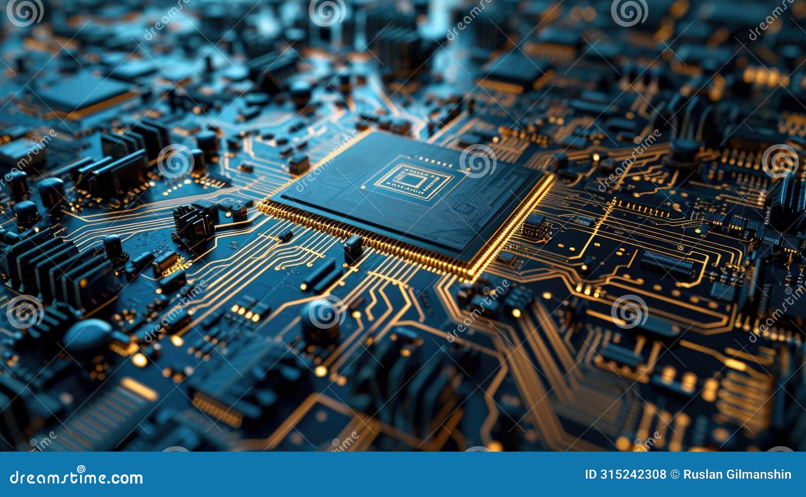 Integrated Semiconductor Microchip/ Microprocessor on Blue Circuit ...