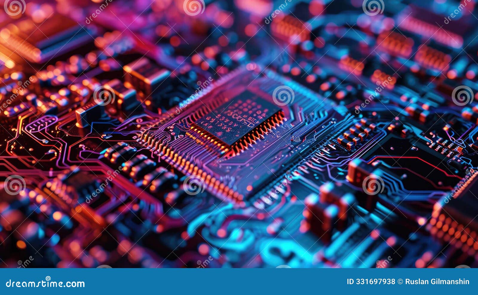 Integrated Semiconductor Microchip/ Microprocessor on Blue Circuit ...